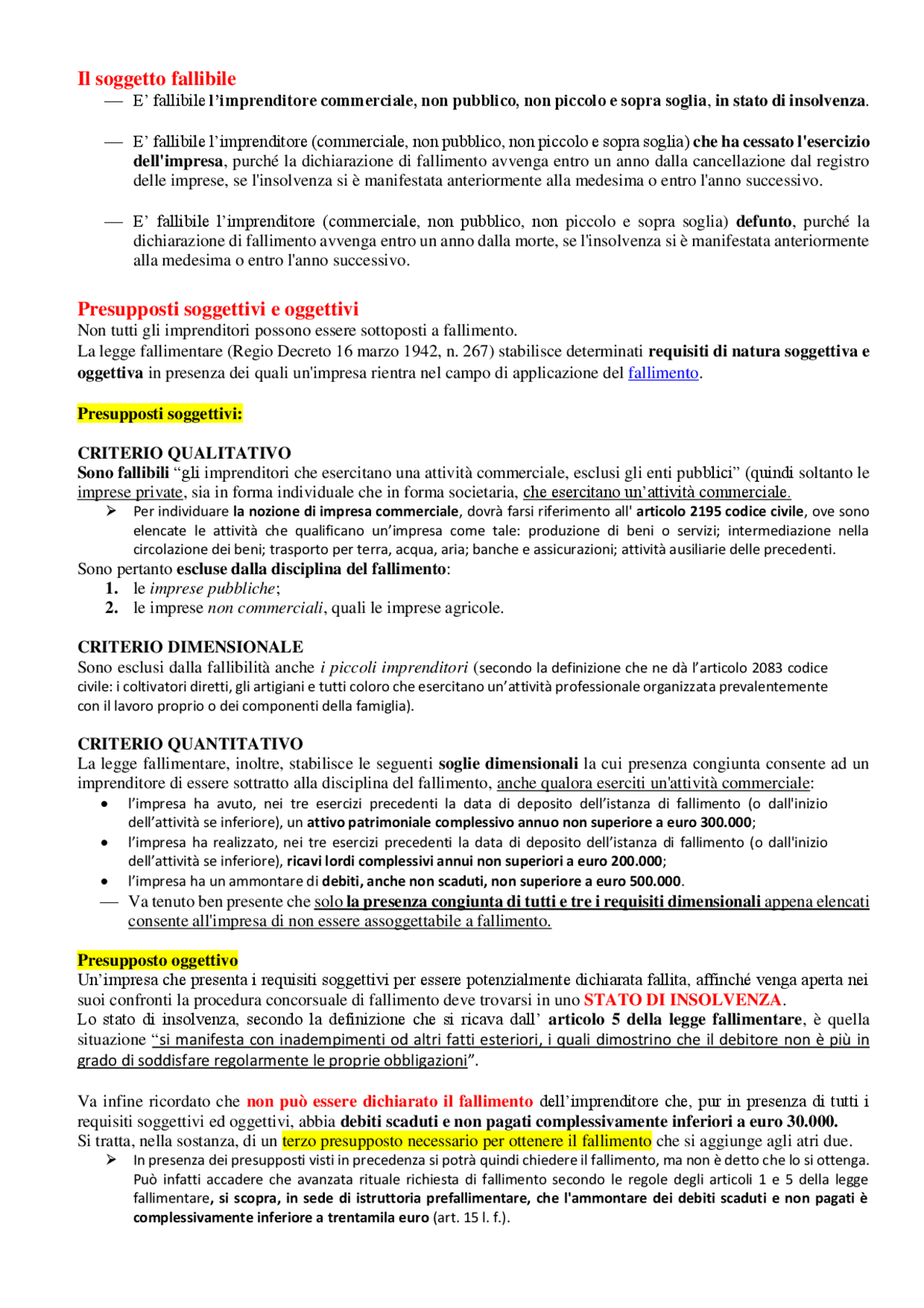 Diritto Fallimentare Docsity