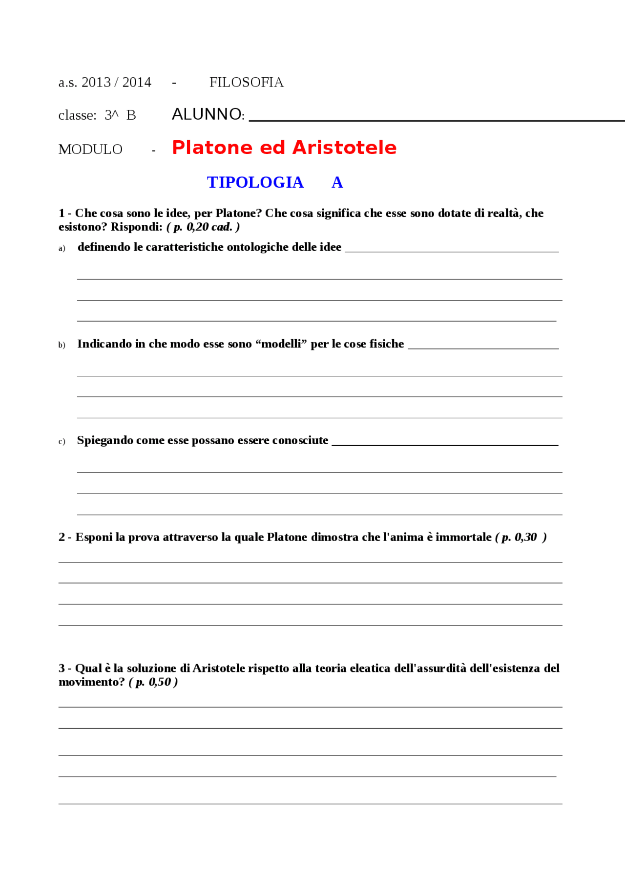 Test Fil1 Platone Ed Aristotele Docsity