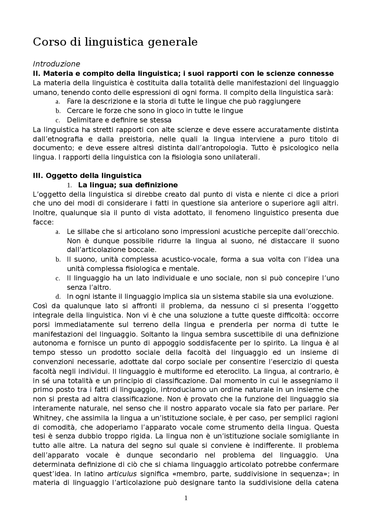 Corso Di Linguistica Generale F Saussure Docsity