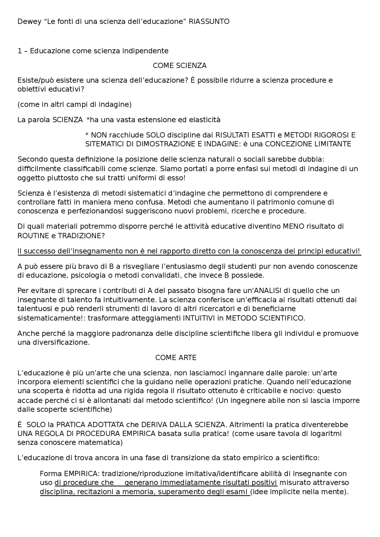 Dewey Riassunto Docsity