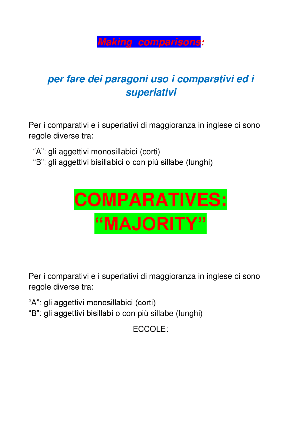Comparatives majority minority equality | Schemi e mappe concettuali di ...