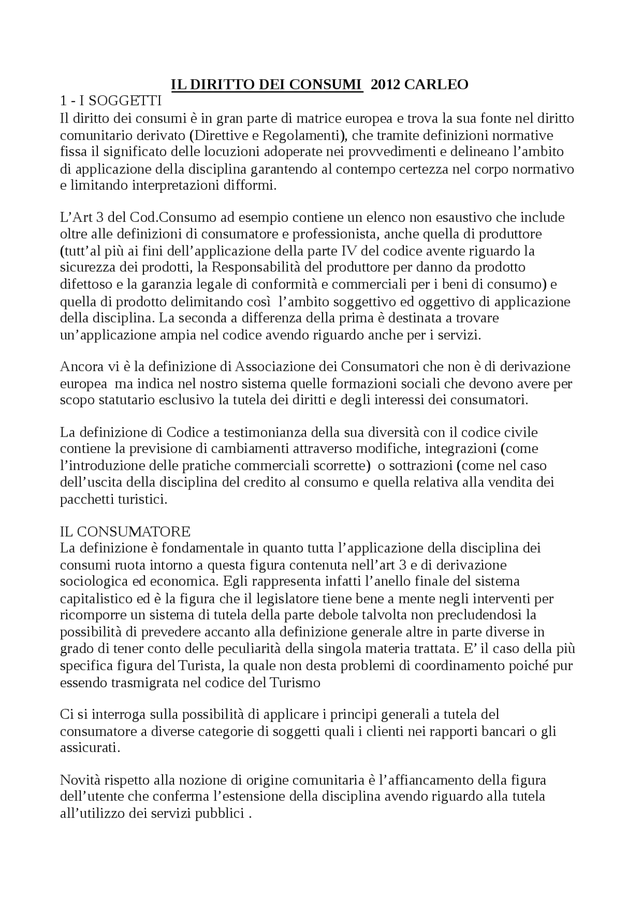 Diritto Dei Consumatori Completo Docsity