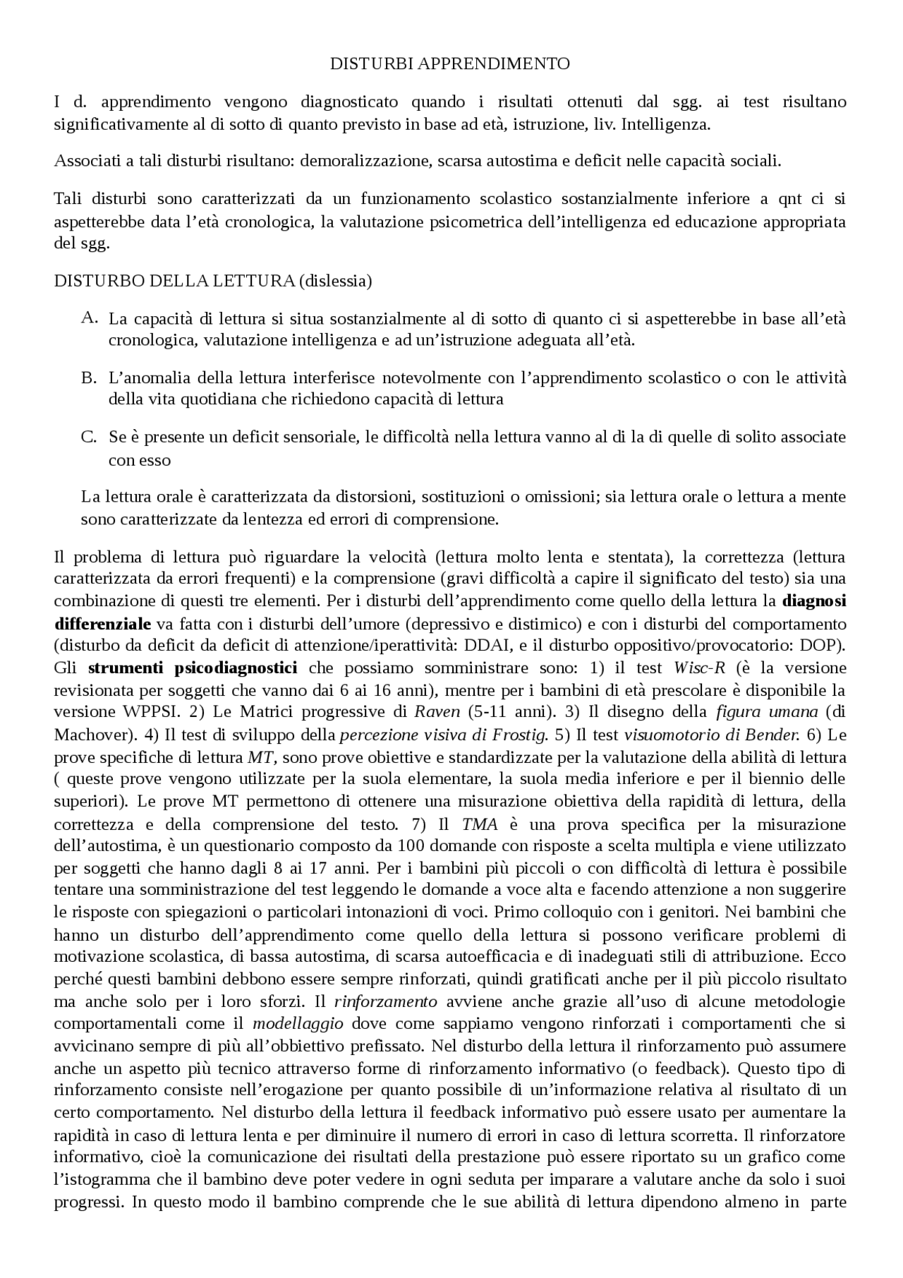 Disturbi Dellapprendimento Docsity