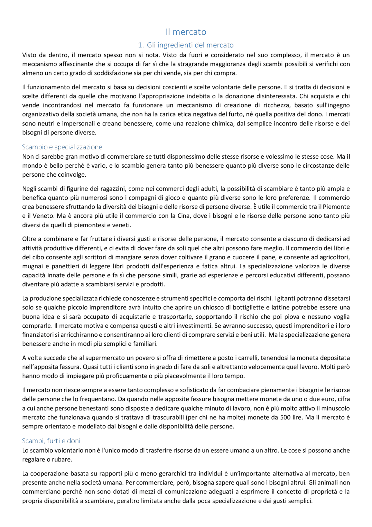 Riassunto Il Mercato Bertola G Docsity