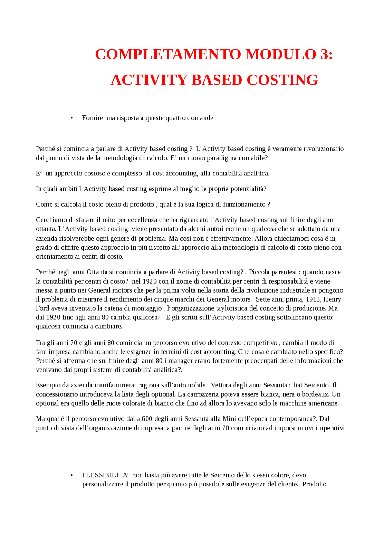 Activity Based Costing Docsity