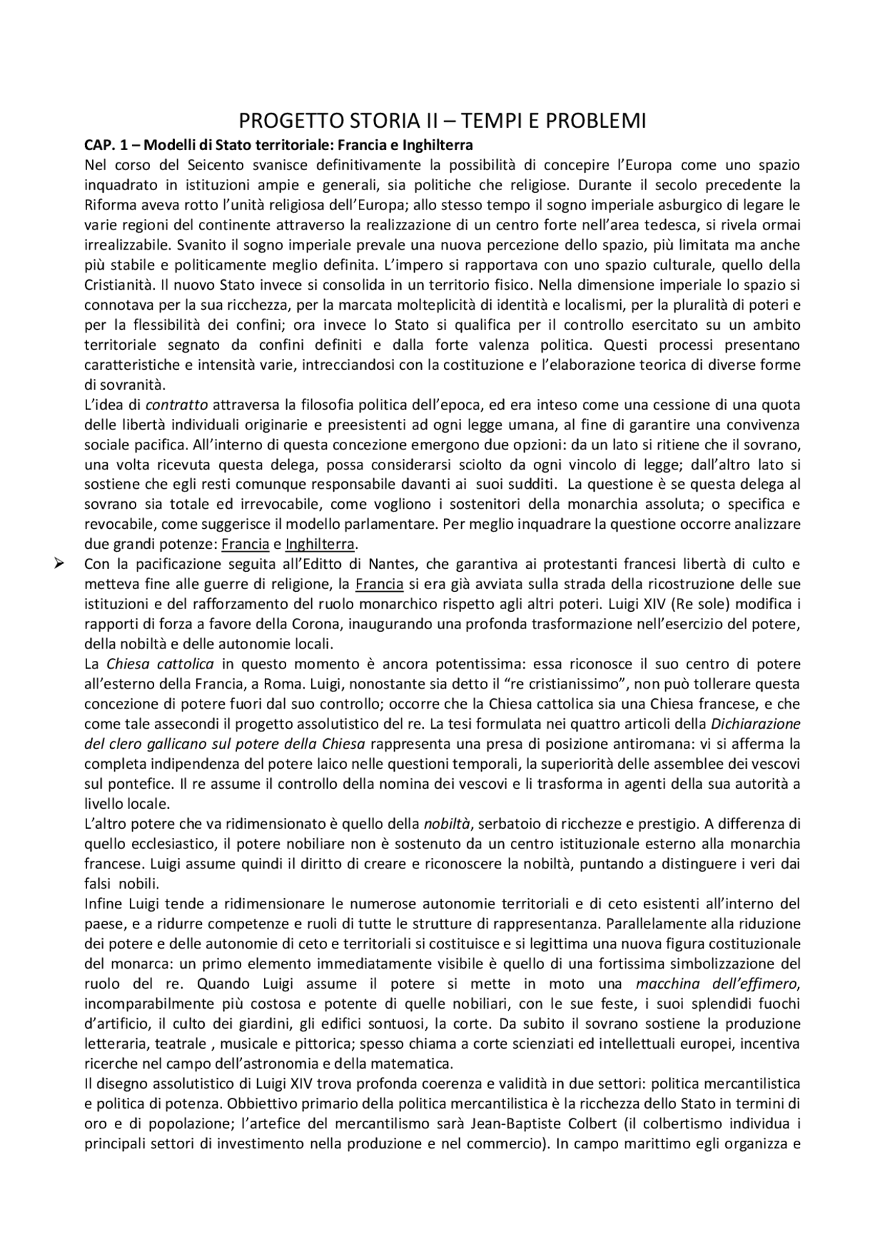 Progetto Storia Ii Tempi E Problemi 1650 1900 Docsity