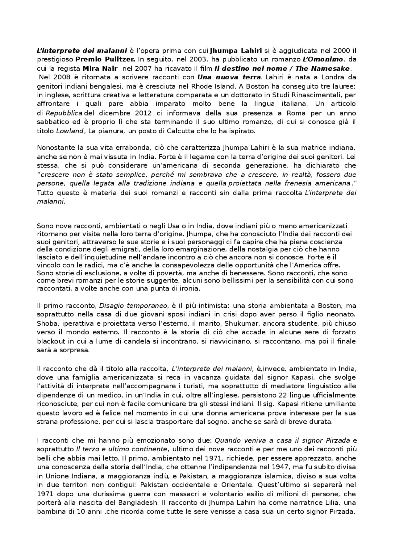 L'interprete dei malanni (interpreter of maladies) | Traduzioni di ...