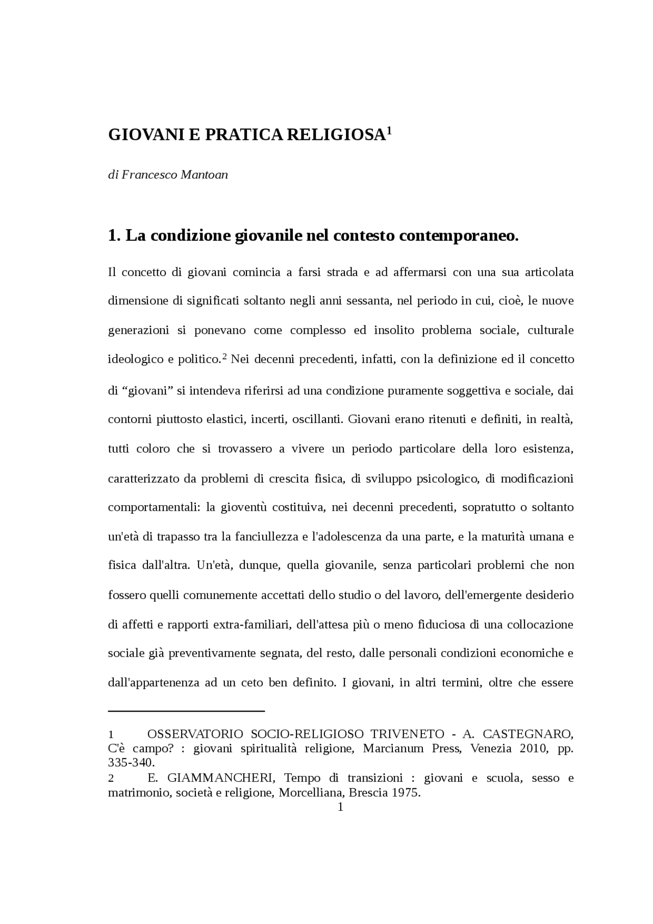 I Giovani E La Fede Tesine Universitarie Di Sociologia Docsity
