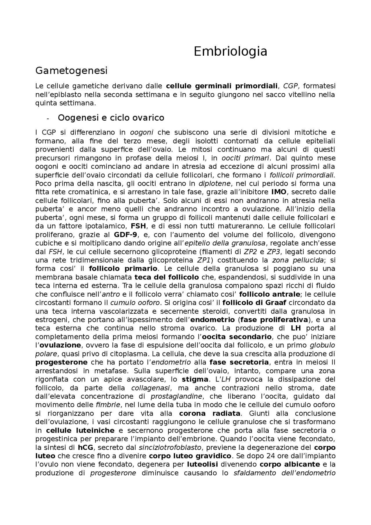 Embriologia Umana Docsity