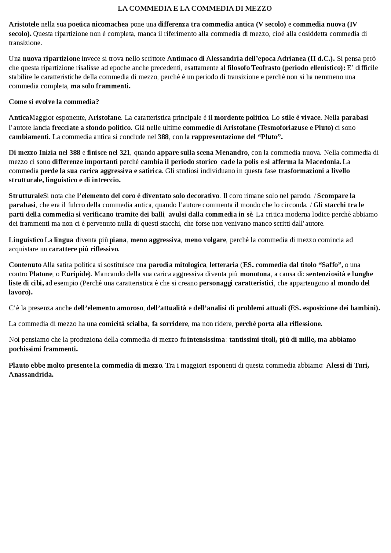 La Commedia E La Commedia Di Mezzo Docsity