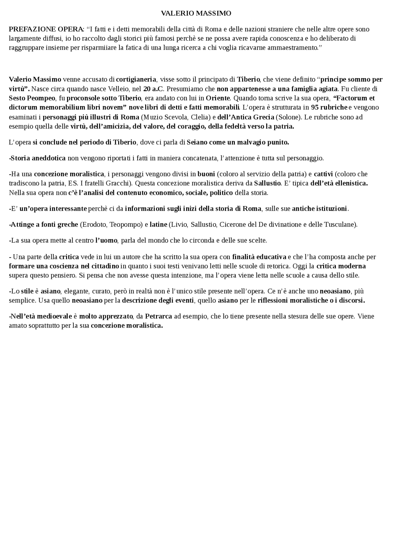Valerio Massimo Sintesi Del Corso Di Latino Docsity