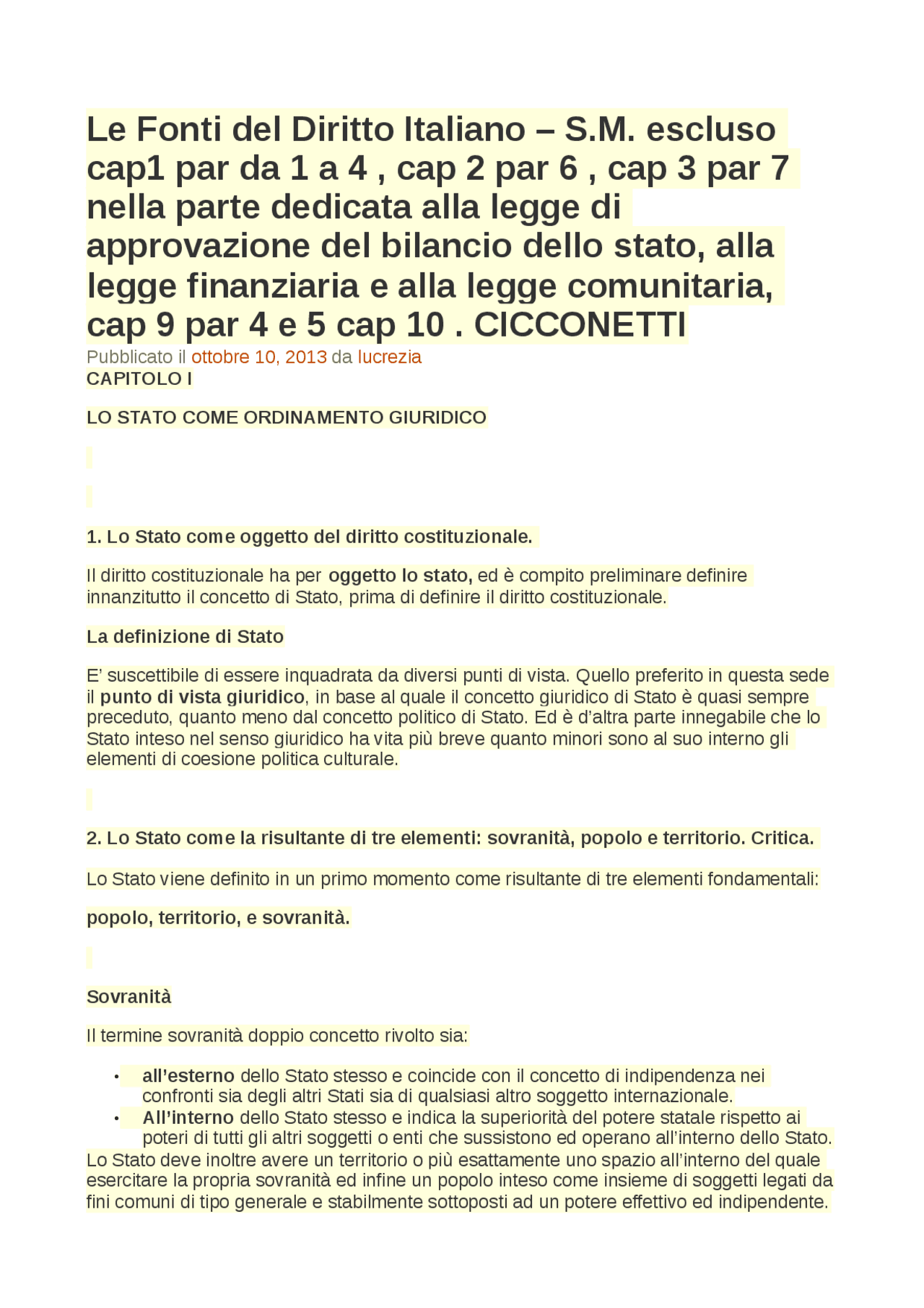 Le fonti del diritto italiano - Docsity