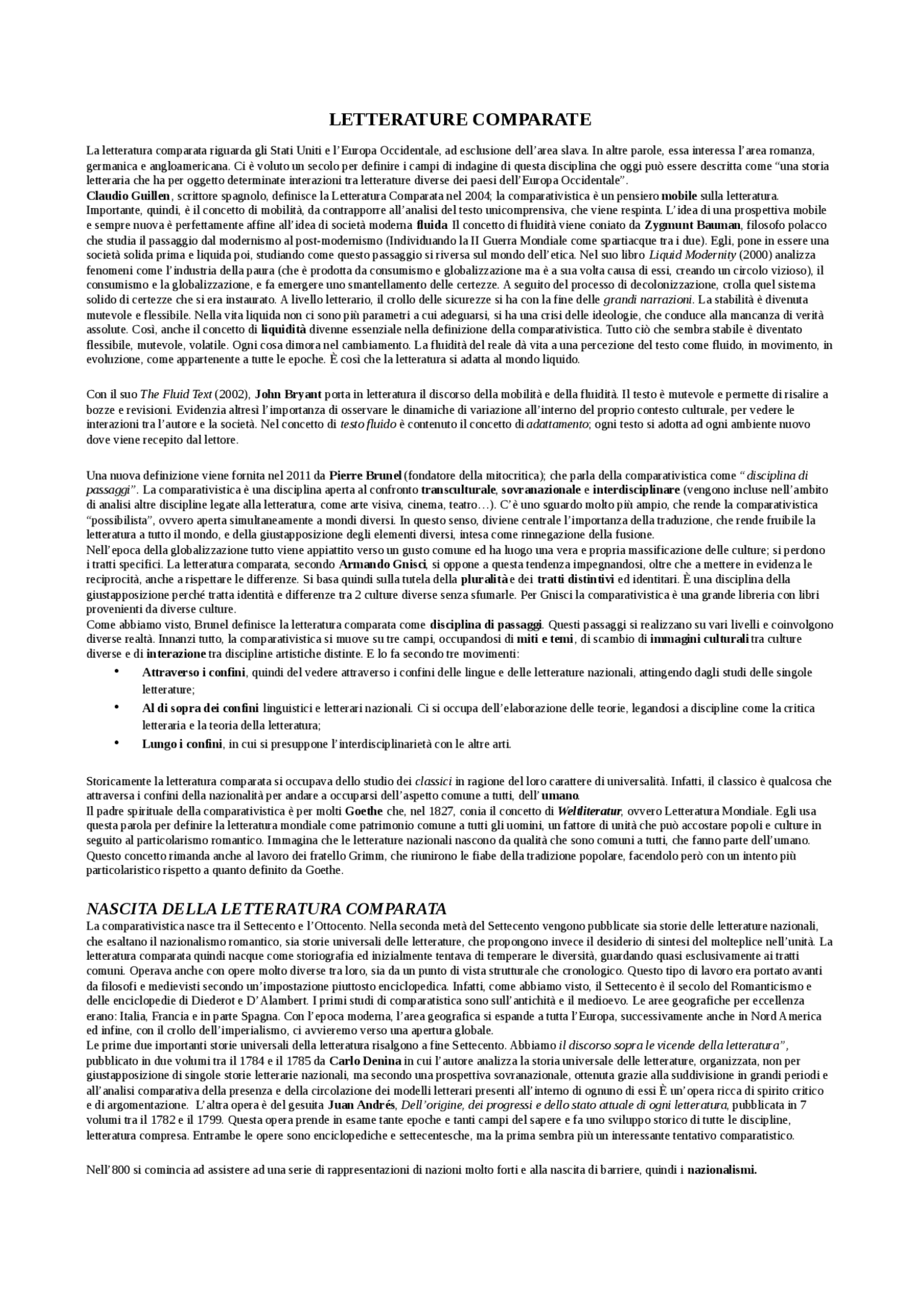 Letterature Comparate Docsity