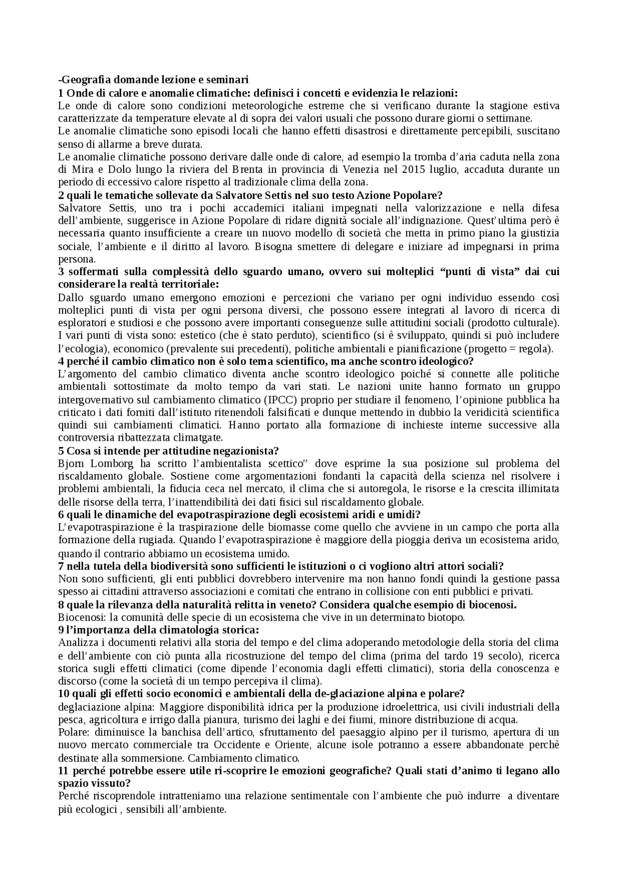 Domande e Risposte Geografia 1 Vallerani - Docsity
