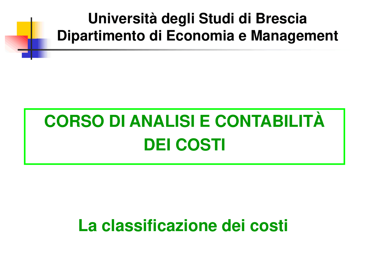 Lezione 2 Analisi Dei Costi Docsity