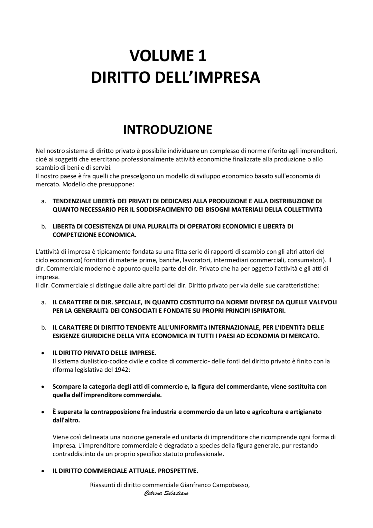 Riassunti Diritto Commerciale Volume 1 Docsity