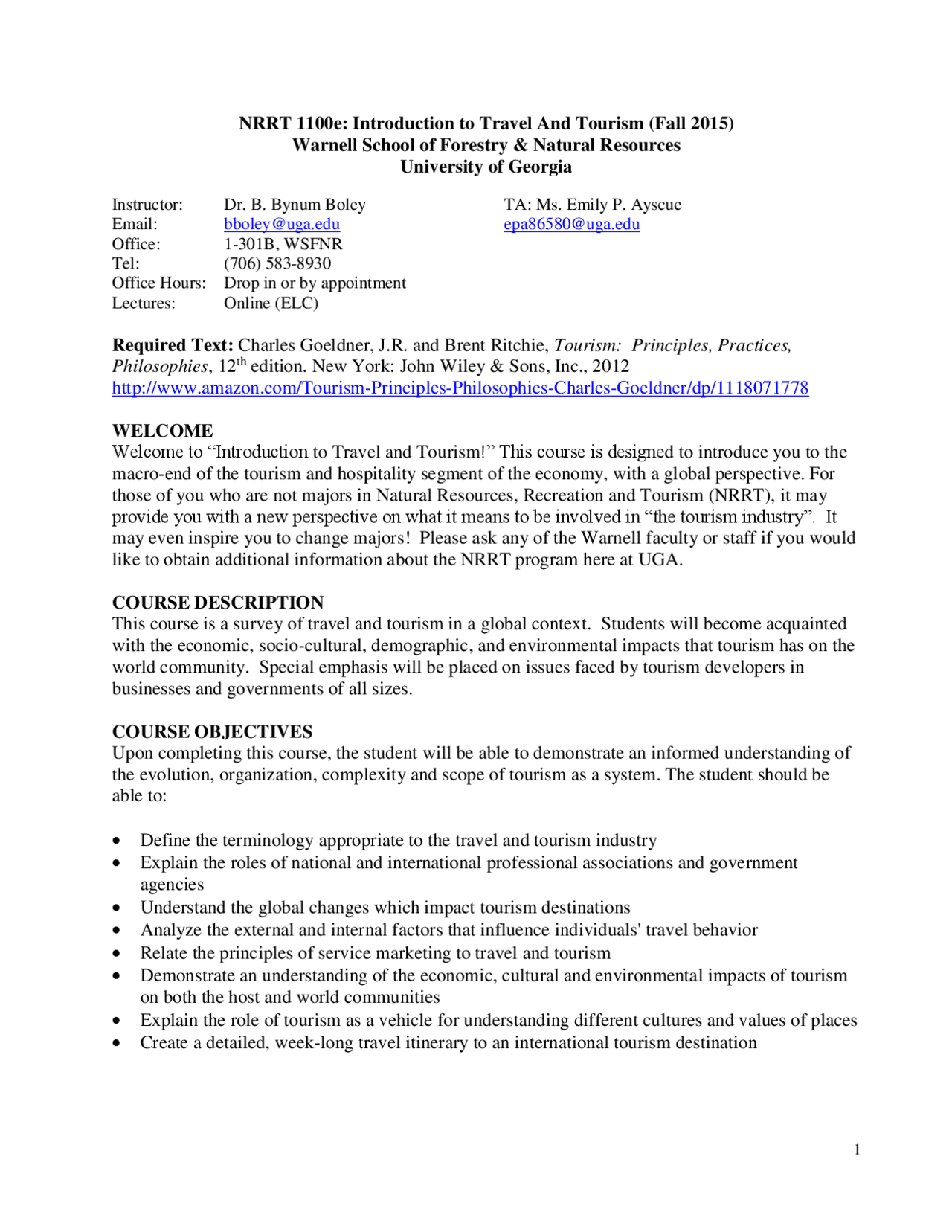 Introduction to Travel and Tourism - Course Syllabus | NRRT 1100E ...