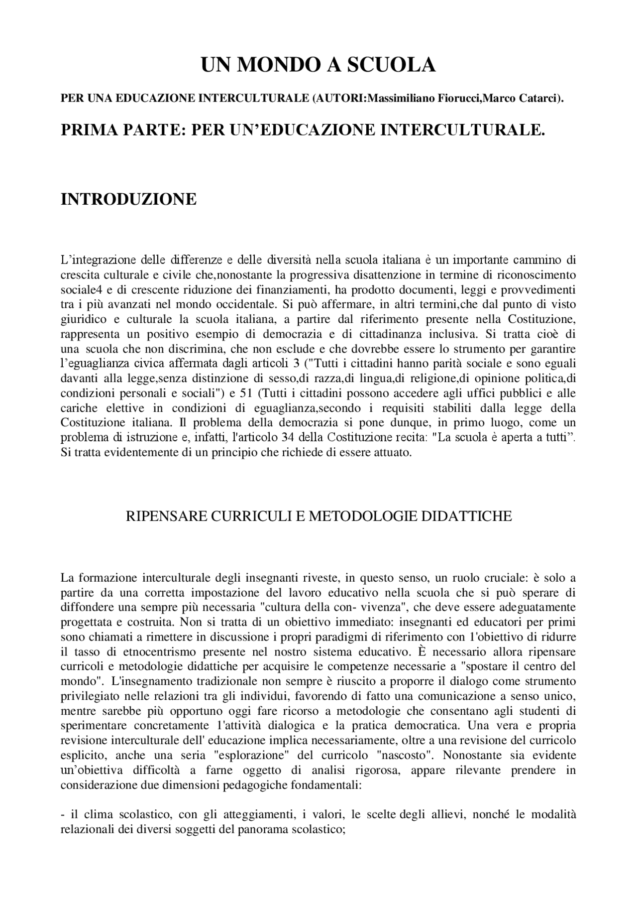 Un Mondo A Scuola Docsity