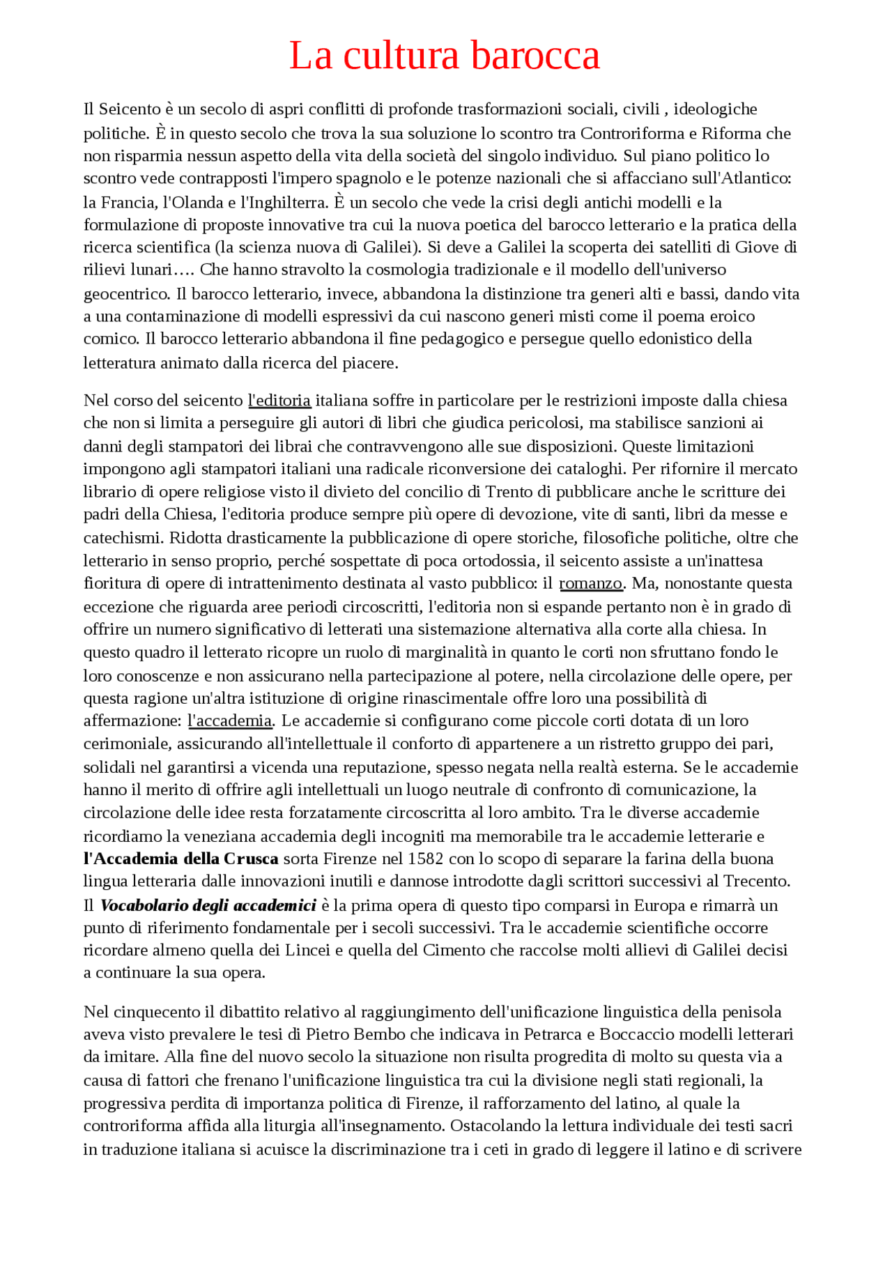 Letteratura italiana 2 dal barocco all' illuminismo - Docsity