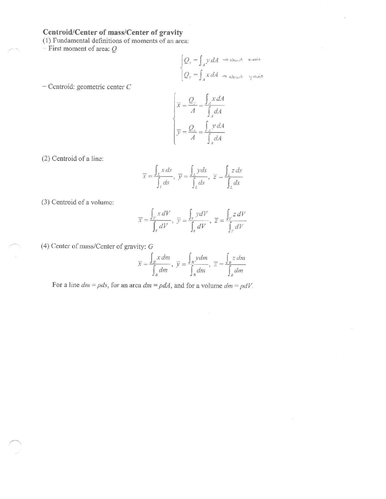 Center Of Mass And Gravity Notes Statics Esm 2104 Docsity