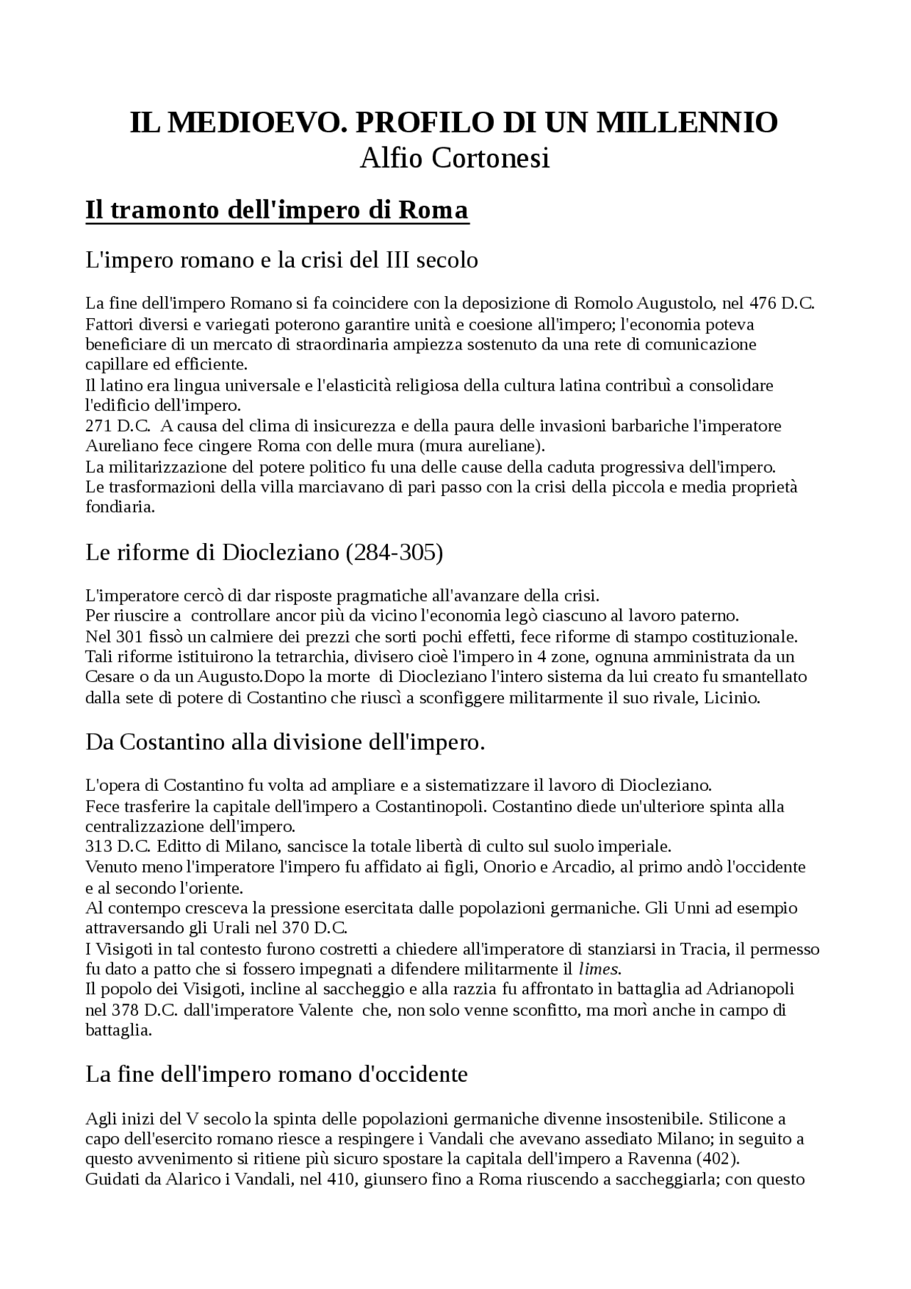 Il Medioevo Profilo Di Un Millennio Docsity