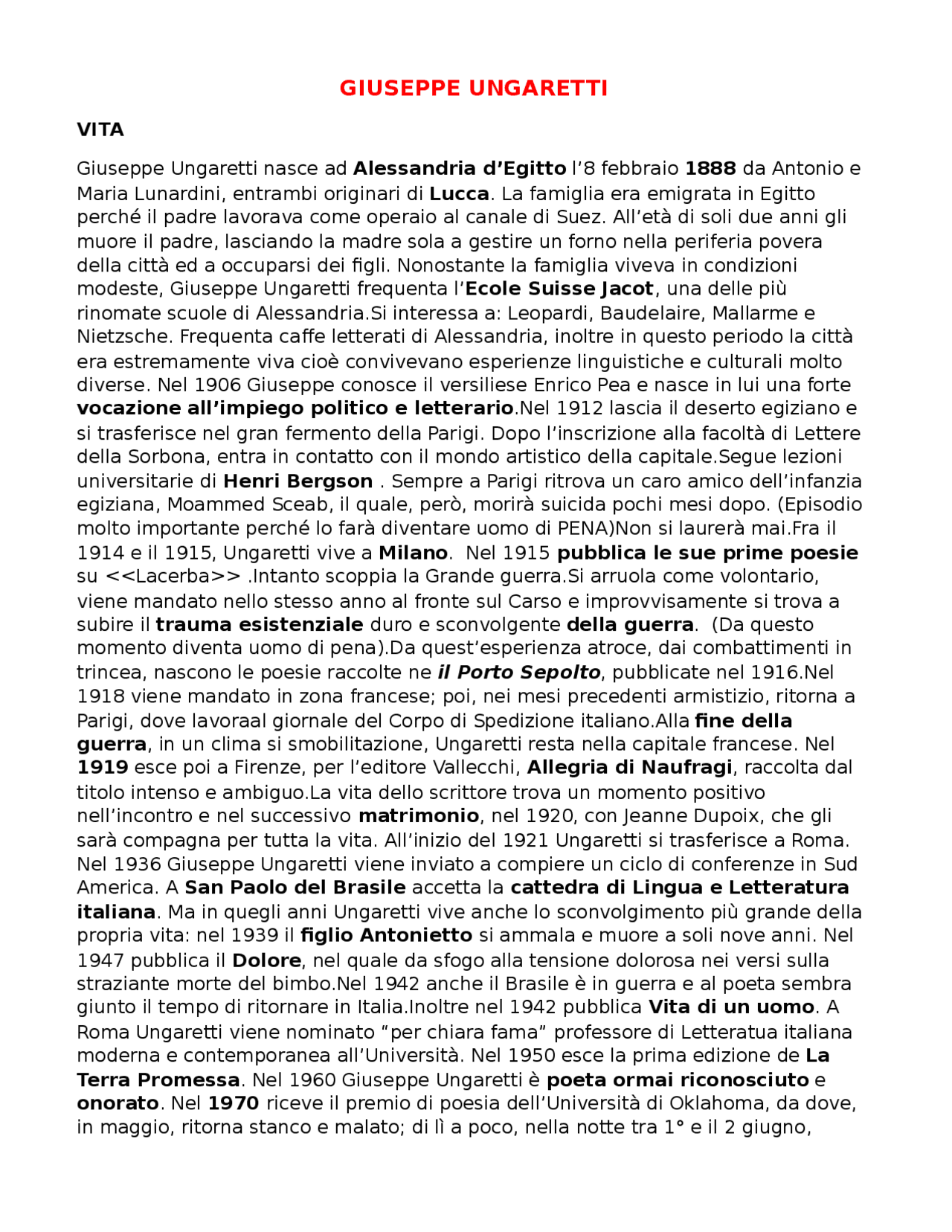 Ungaretti Docsity
