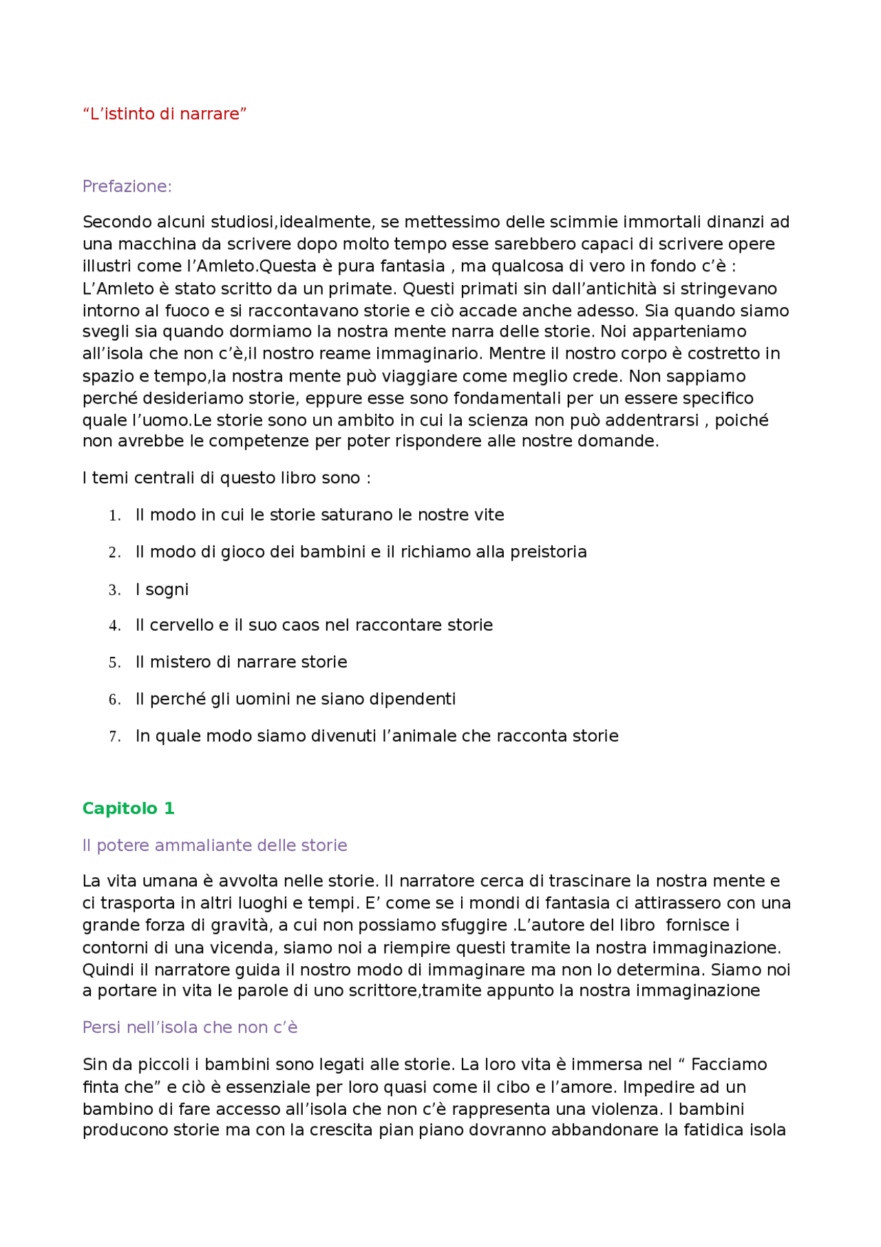 Riassunto Completo Listinto Di Narrare Docsity
