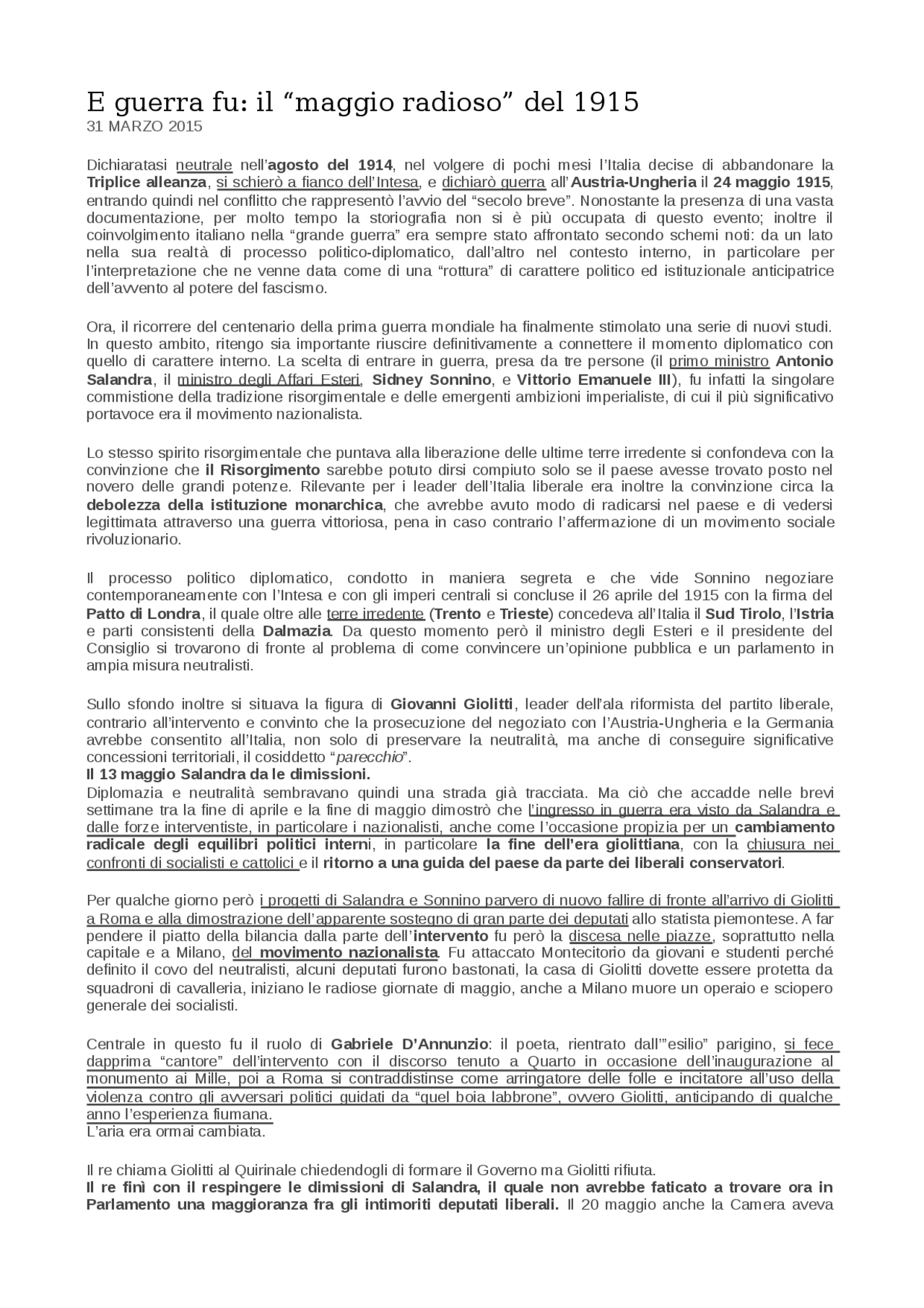 Radioso Maggio Riassunto Docsity