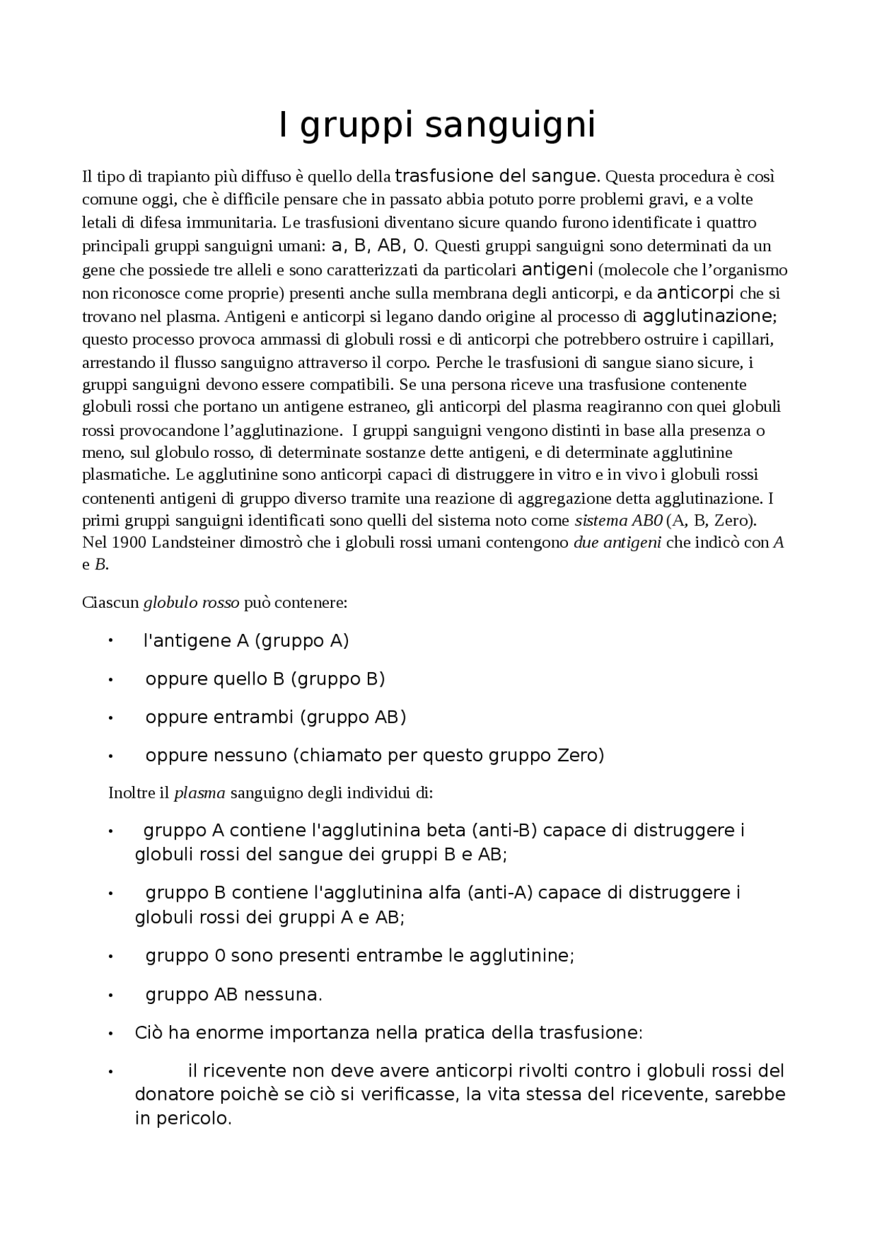 I gruppi sanguigni | Appunti di Biologia | Docsity