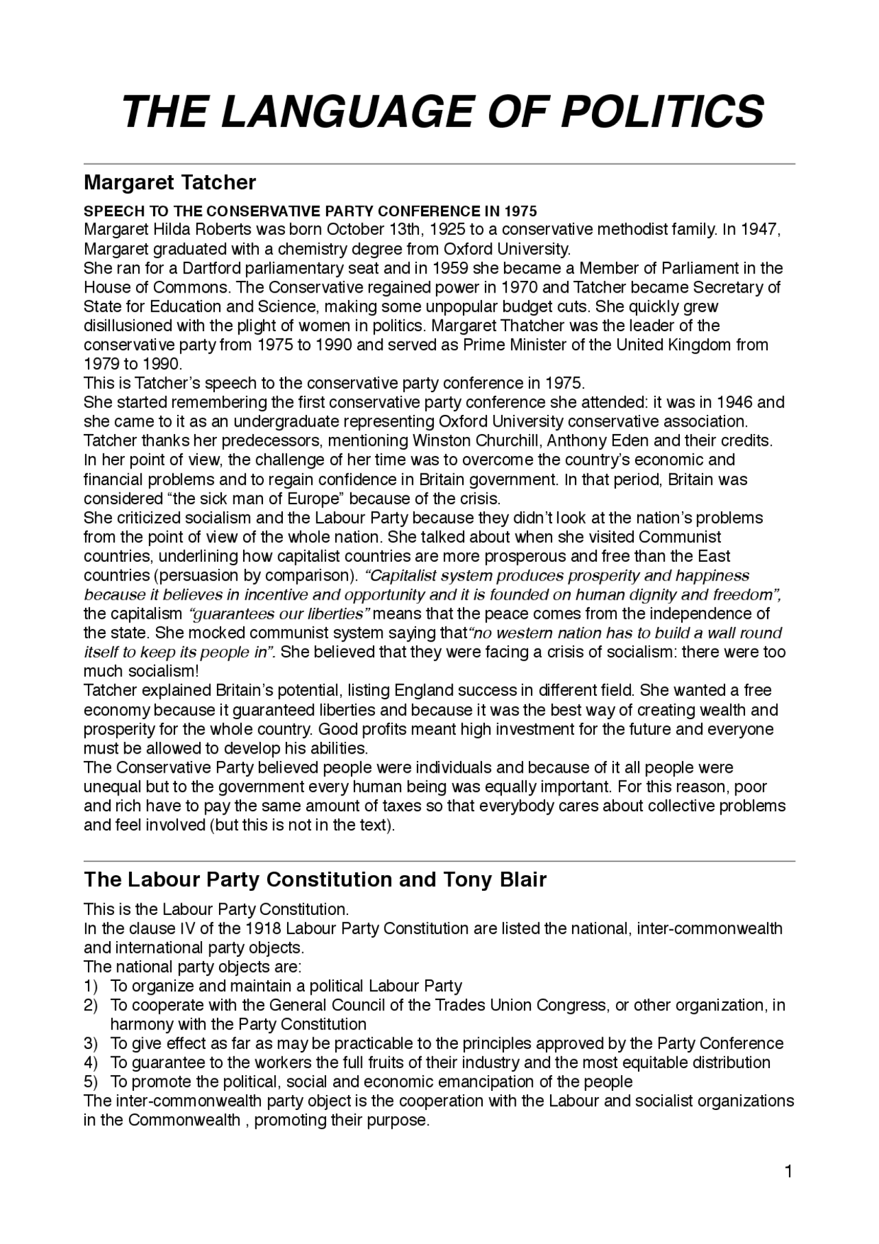 Mod 1 The Language Of Politics 1 Docsity