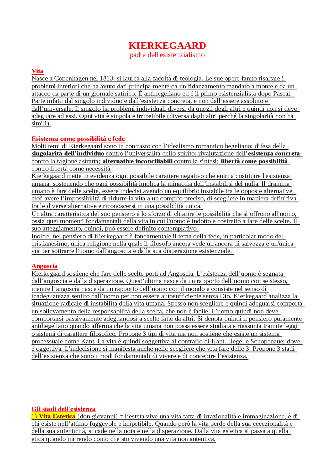 Kierkegaard Abbagnano Riassunto Docsity