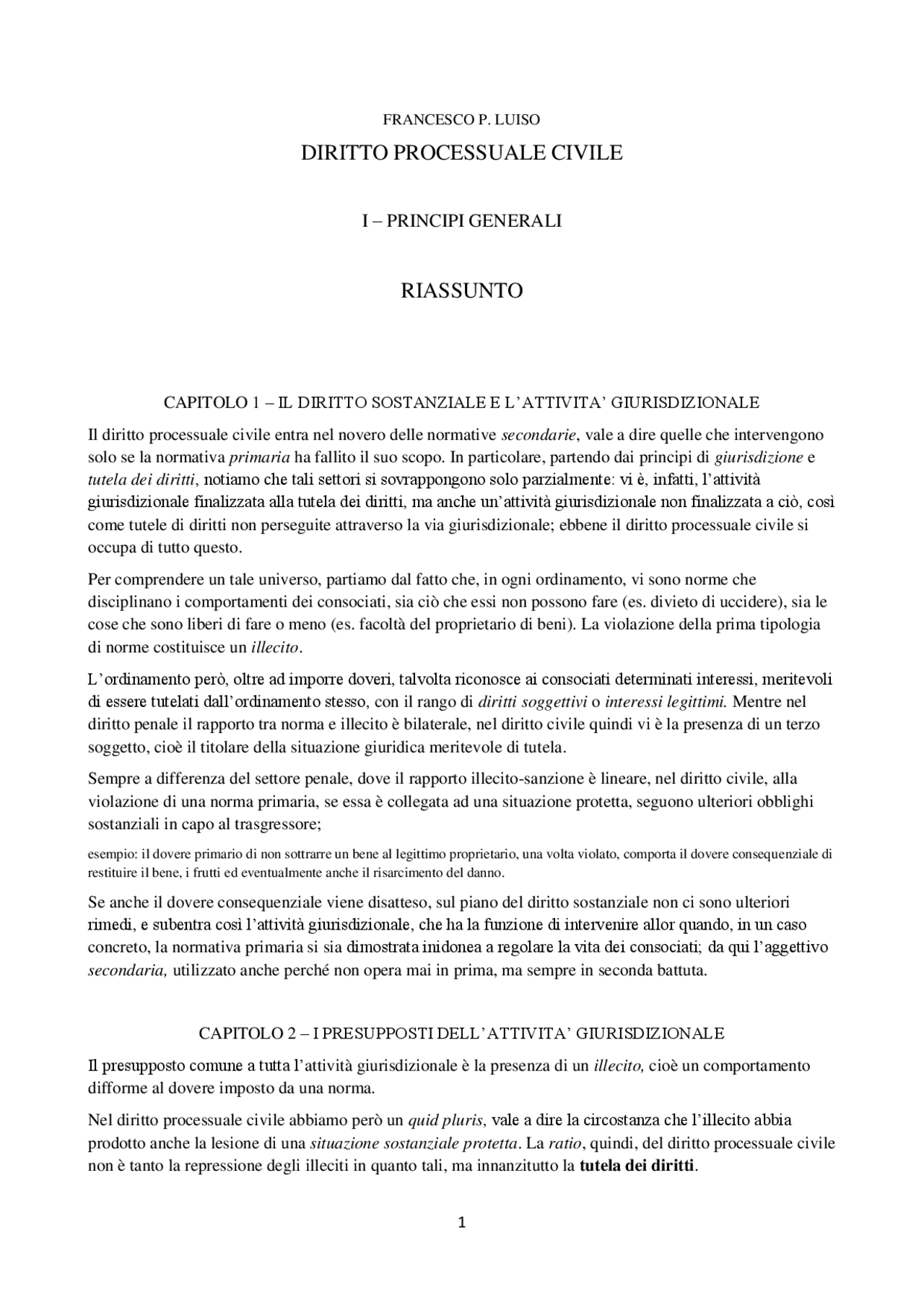 Riassunto Diritto Processuale Civile Vol I Pluiso Docsity