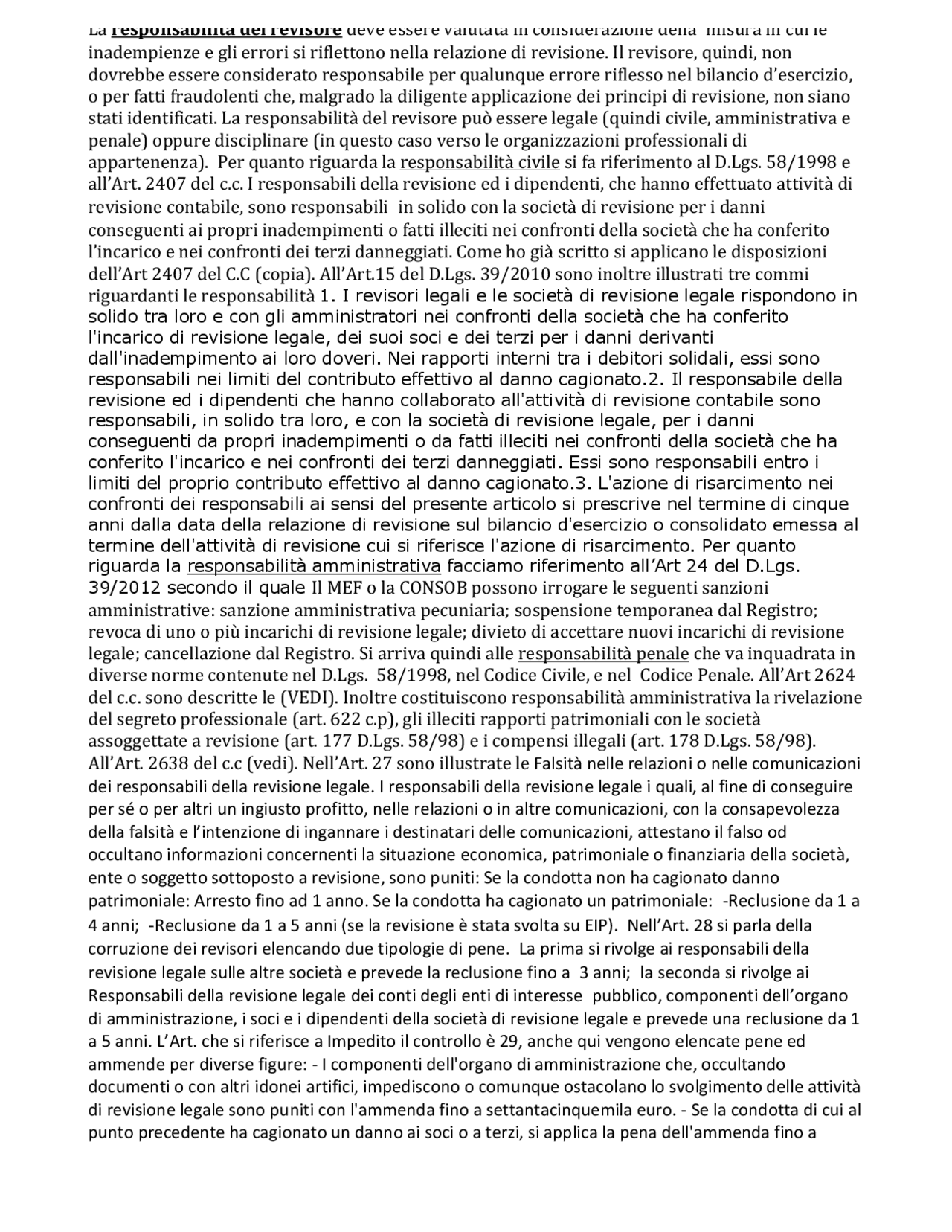 Le Responsabilità Del Revisore Docsity