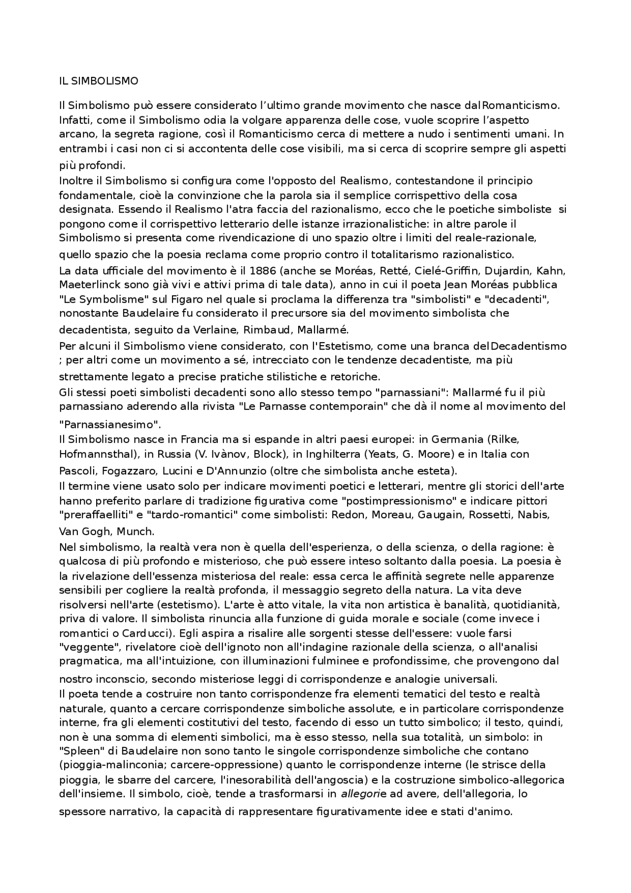 Il Simbolismo Docsity