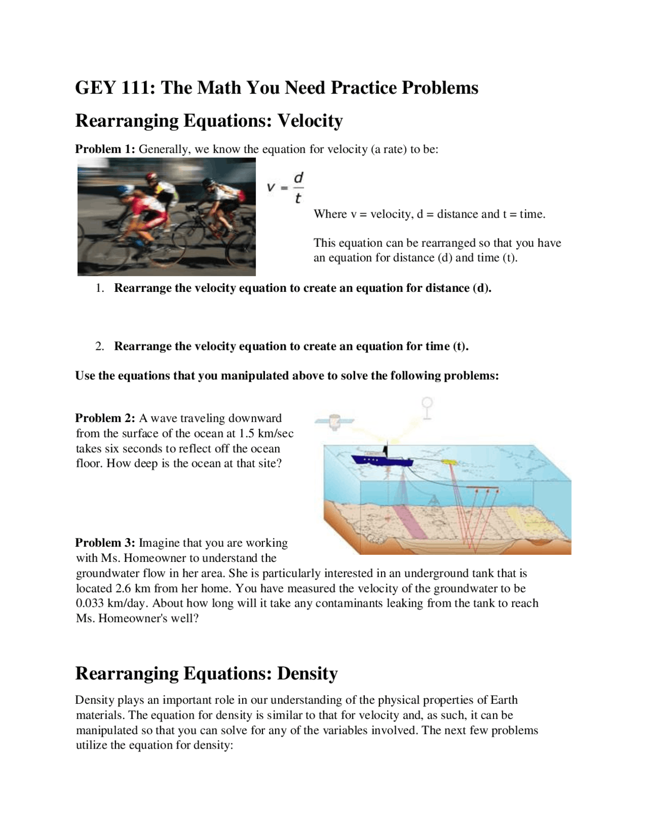 Rearranging Equations: Velocity - Notes | GEY 111 - Docsity