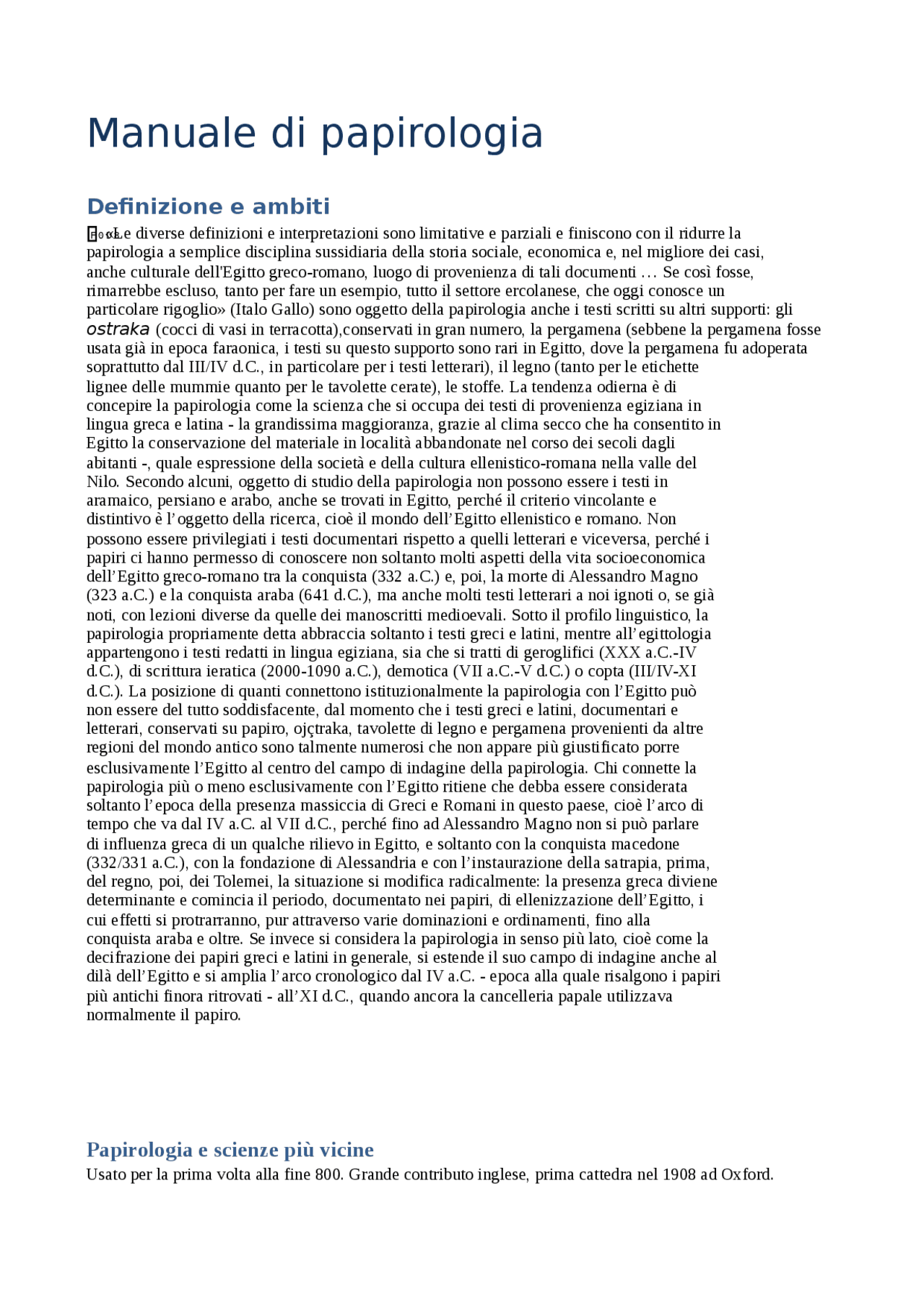Manuale Di Papirologia Docsity