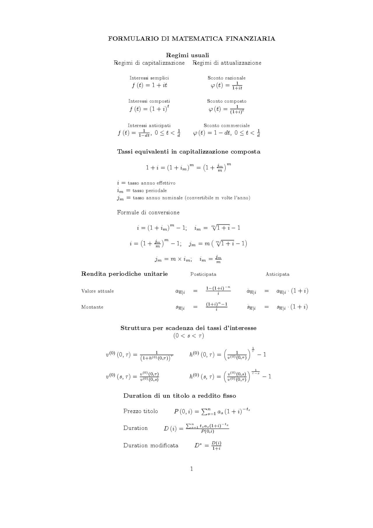 Formulario matematica finanziaria - Docsity