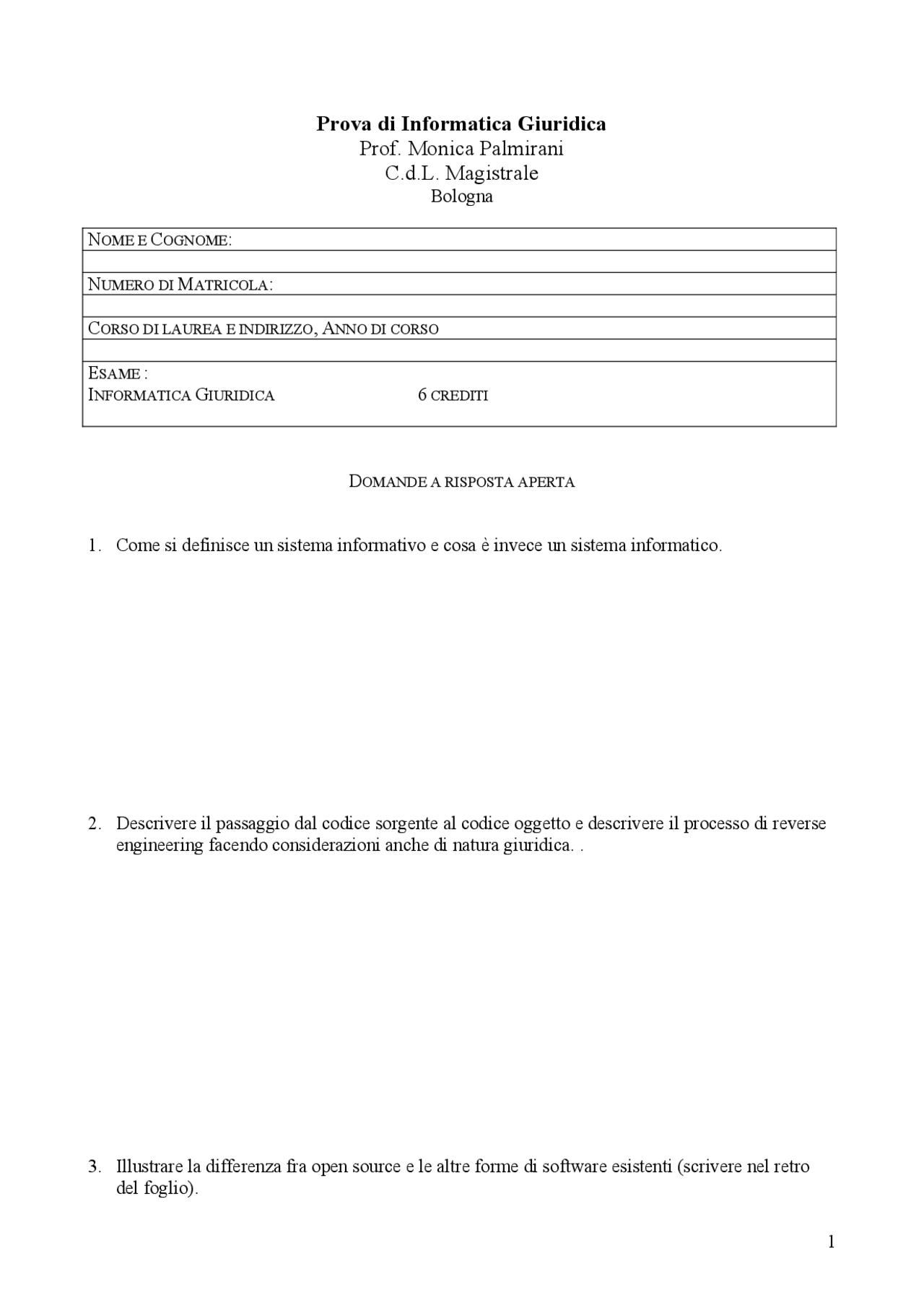 Prove Desame Informatica Giuridica Docsity