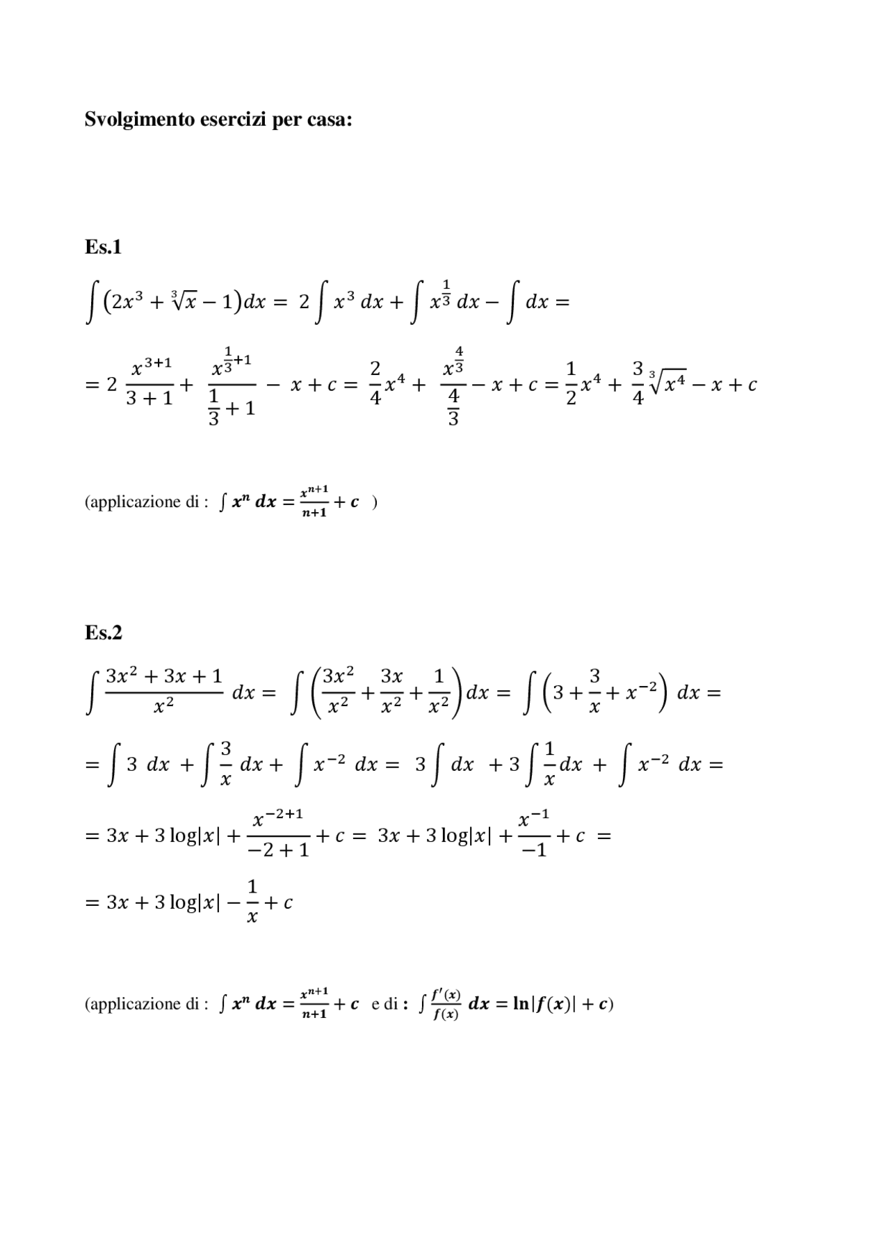 Correzione Esercizi svolti sugli integrali 3 - Docsity