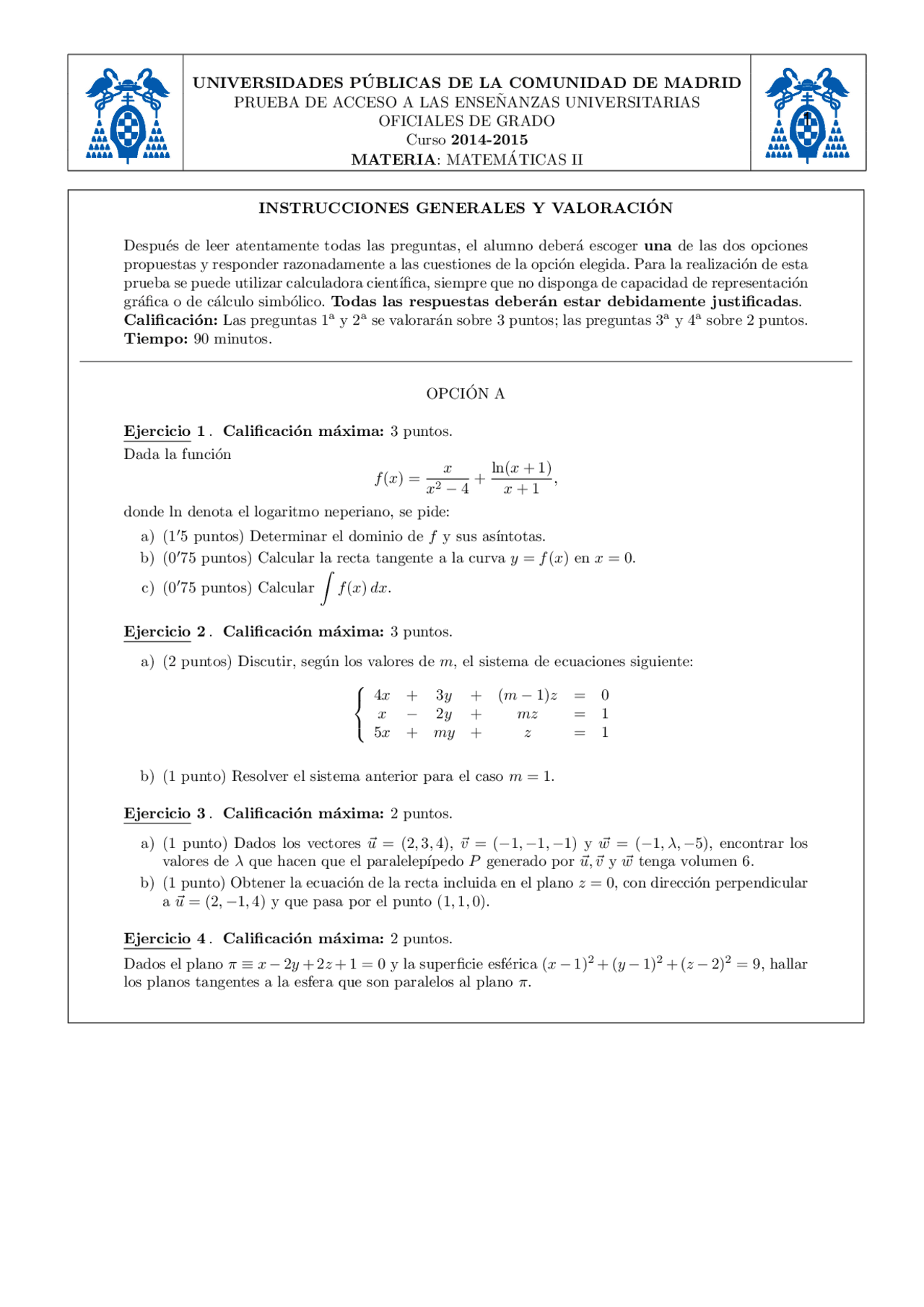 Selectividad Matemáticas Madrid Docsity