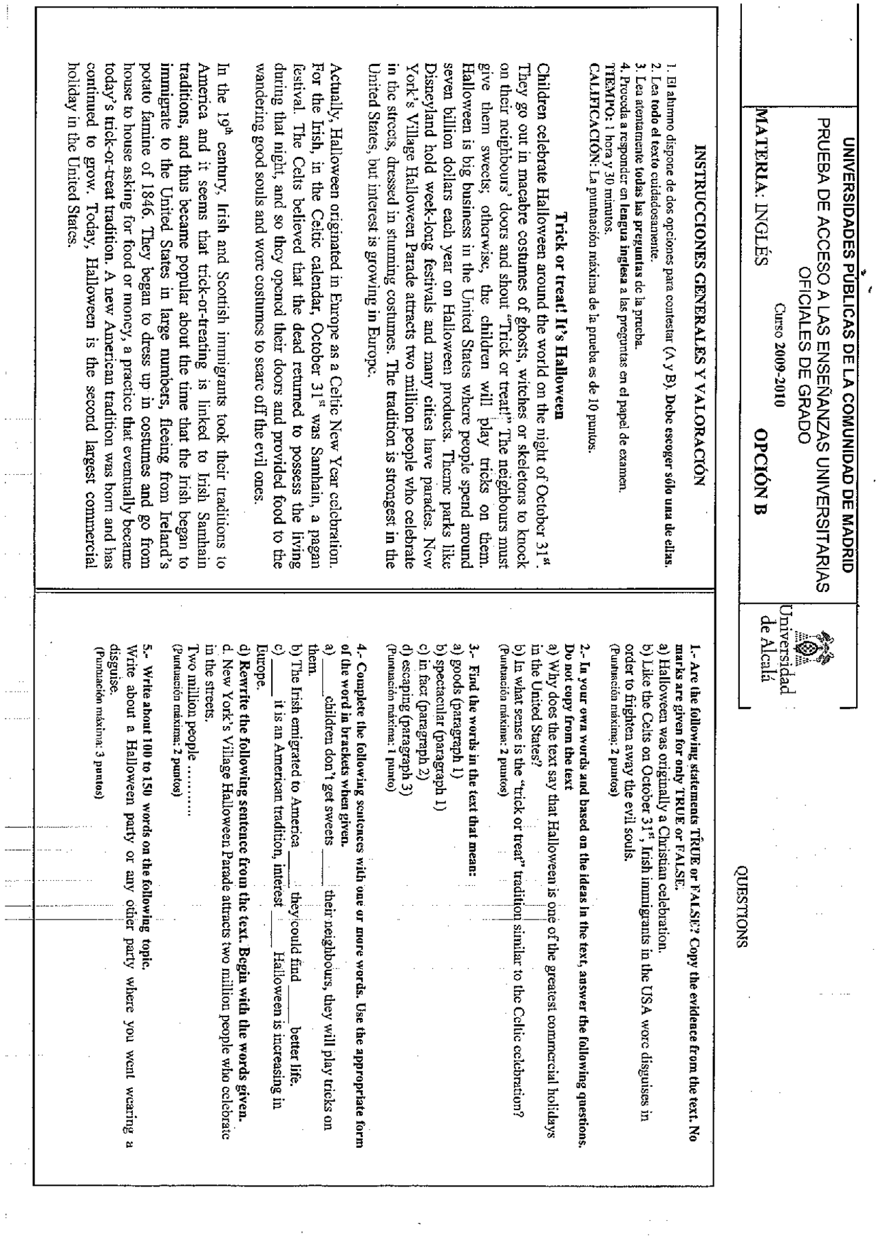 Examen Selectividad Inglés Madrid 2010 Docsity