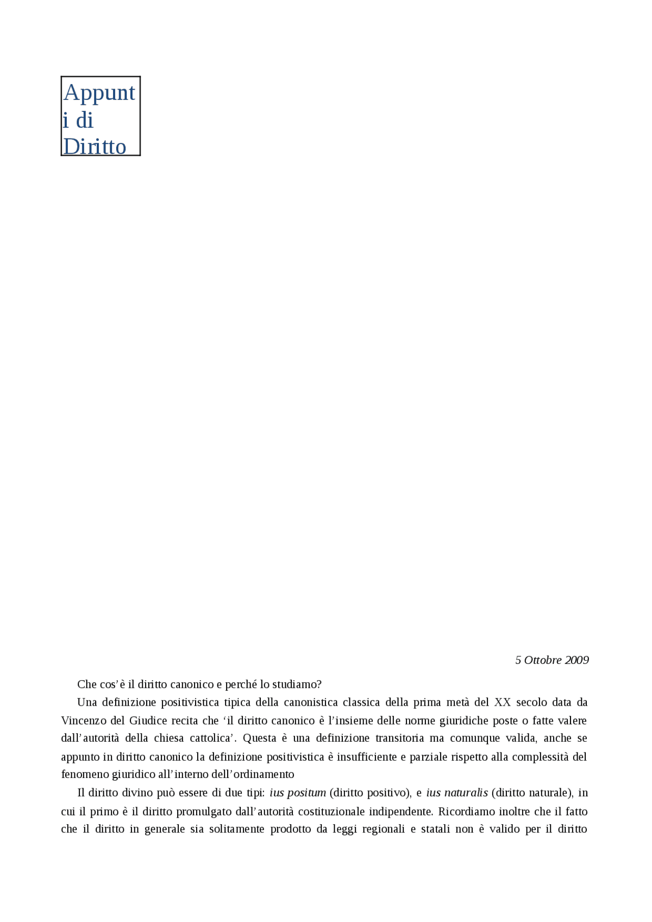 Appunti Di Diritto Canonico Docsity