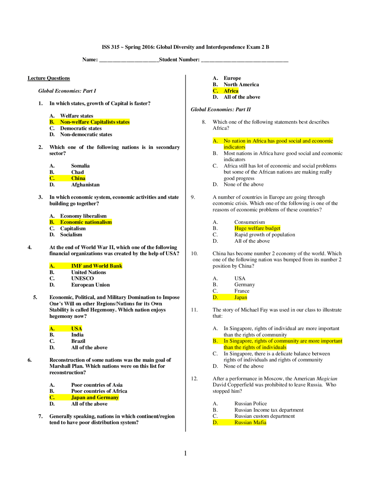 Exam Iib Mcqs Answers Global Diversity And Interdependence Iss 315