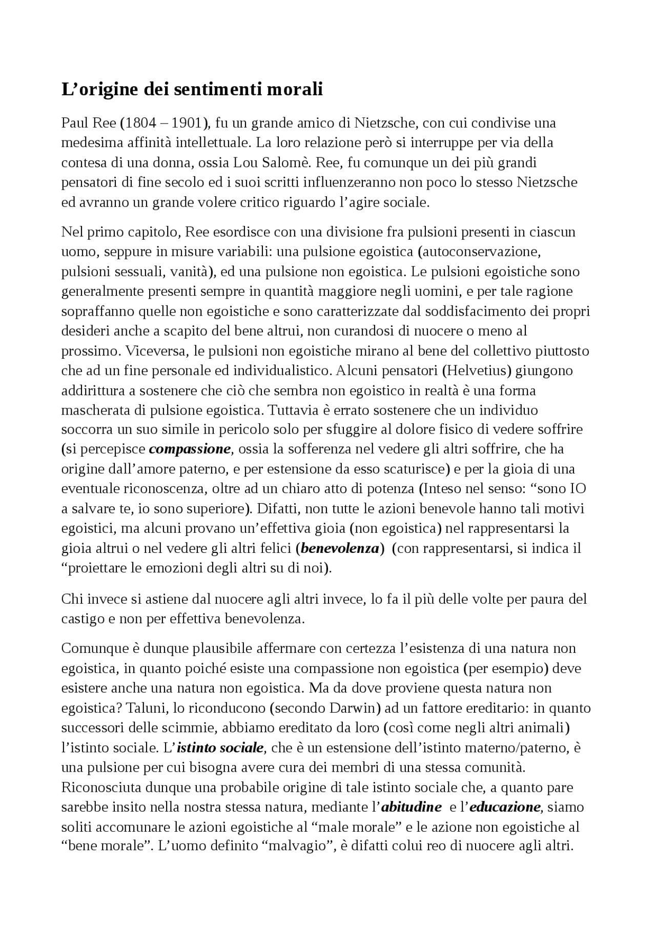 Paul ree, l origine dei sentimenti morali | Appunti di Letteratura ...