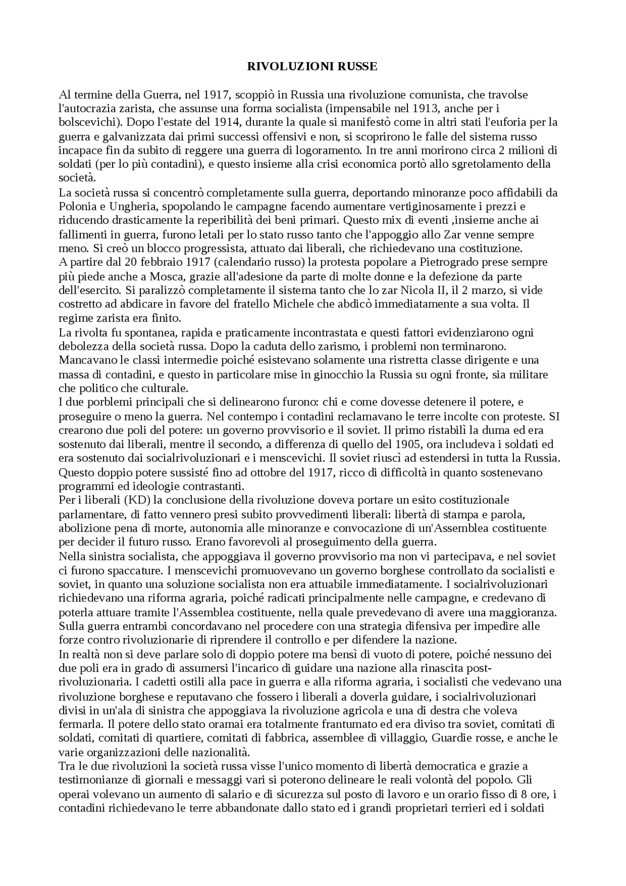Rivoluzioni Russe Docsity