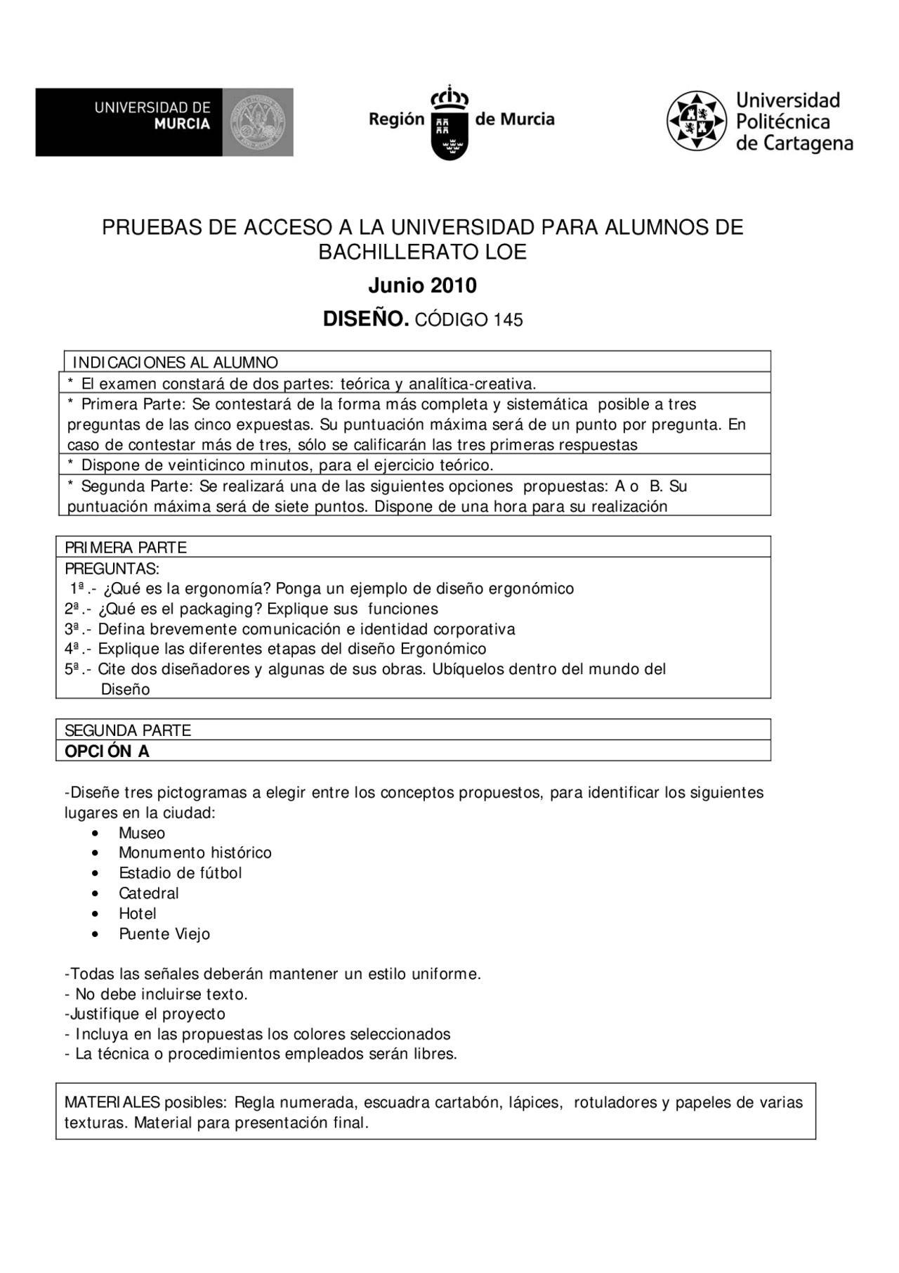 Selectividad Murcia Diseño 2015 Docsity