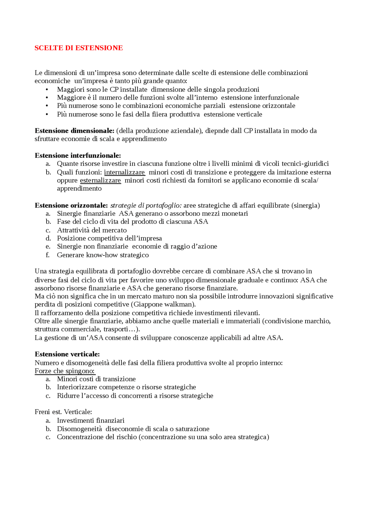 Scelte di estensione - Docsity