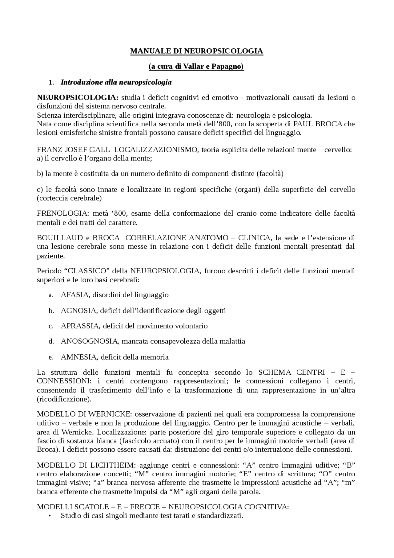 Manuale Di Neuropsicologia Docsity