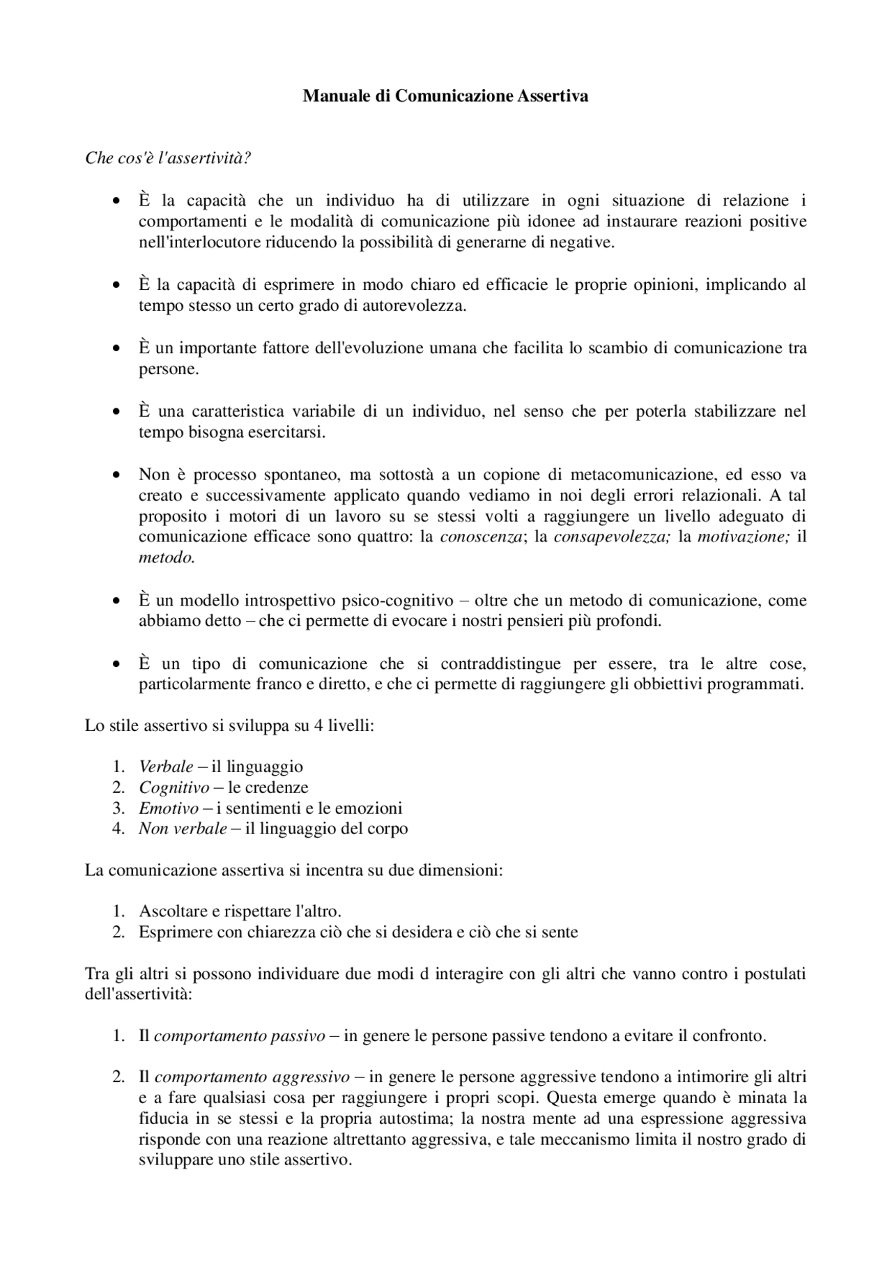 Manuale Di Comunicazione Assertiva Docsity