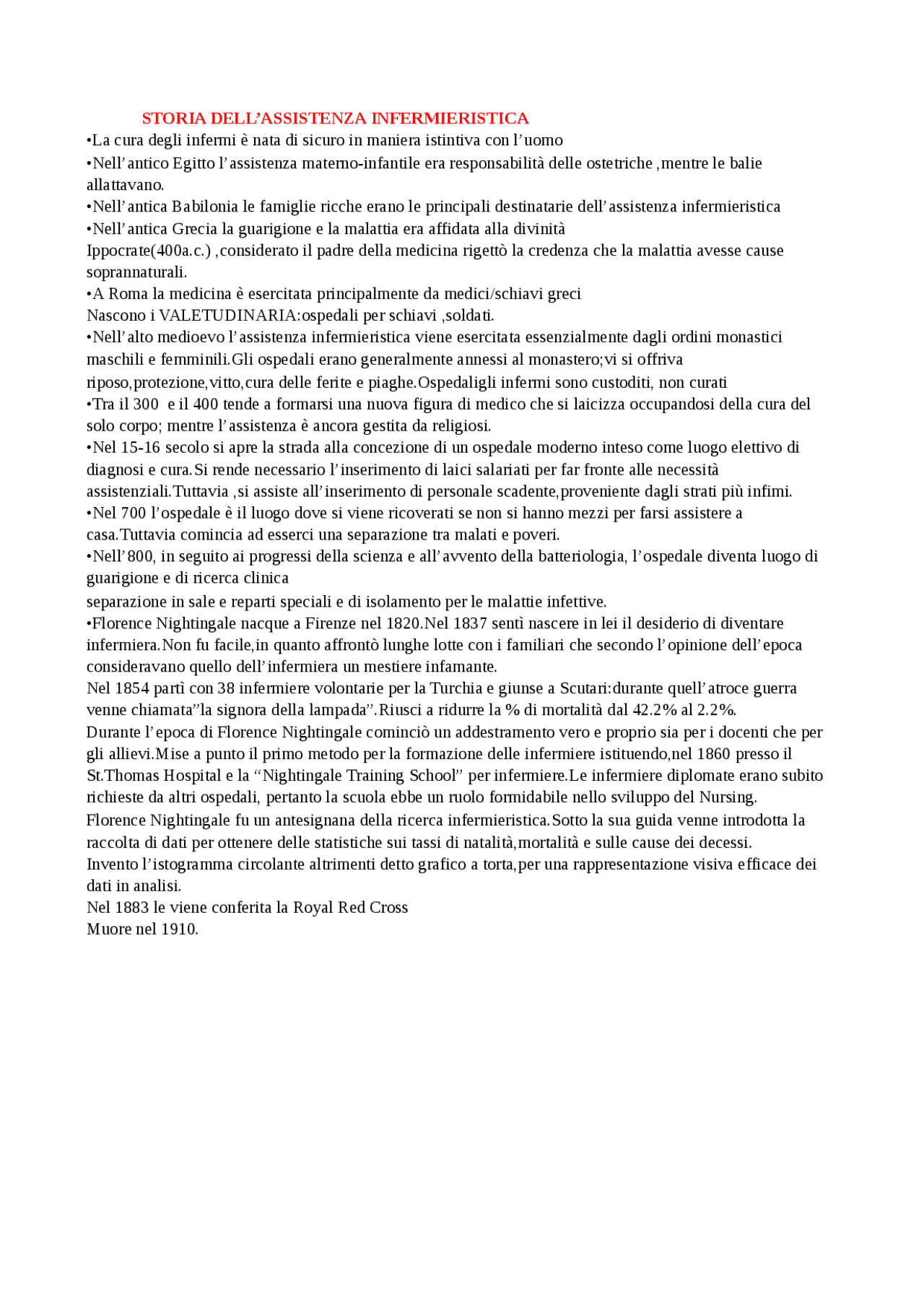 Storia Dellassistenza Infermieristica Docsity
